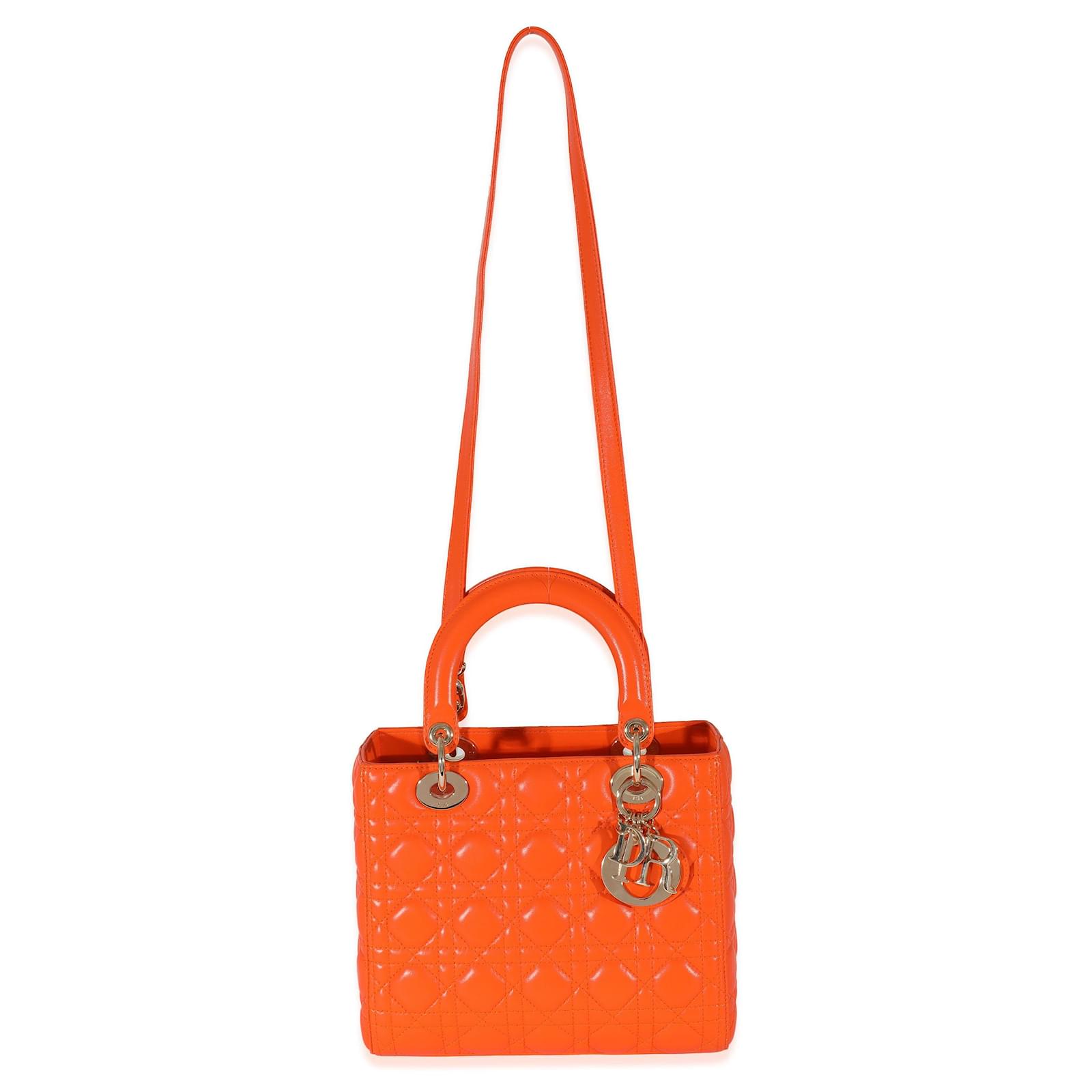 Christian Dior Orange Cannage Lambskin Medium Lady Dior Leather ref ...