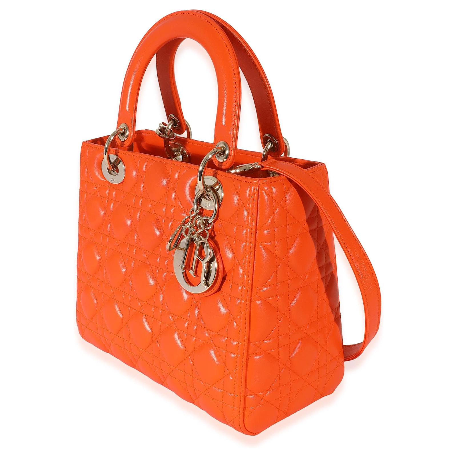 Christian Dior Orange Cannage Lambskin Medium Lady Dior Leather ref ...
