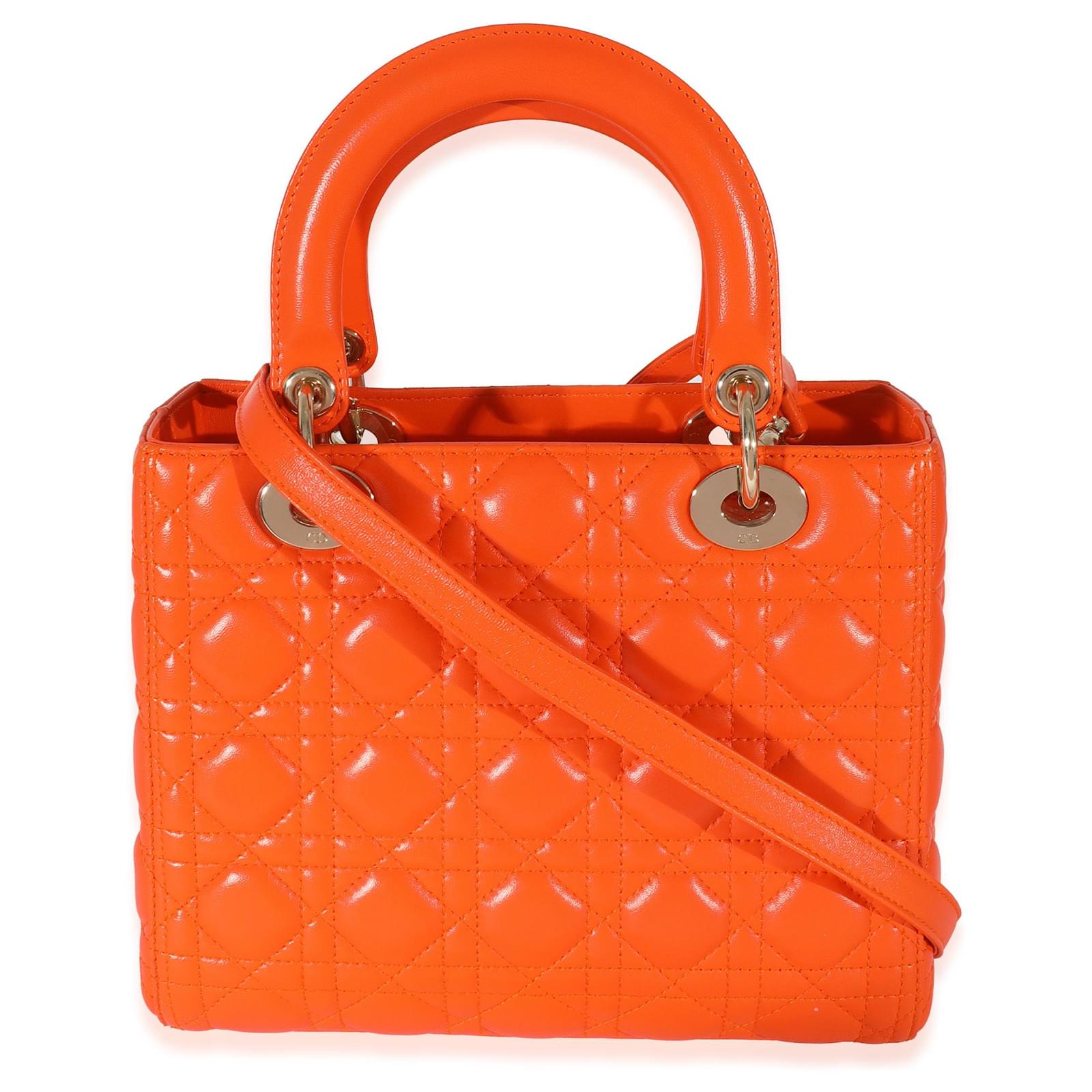 Christian Dior Orange Cannage Lambskin Medium Lady Dior Leather ref ...