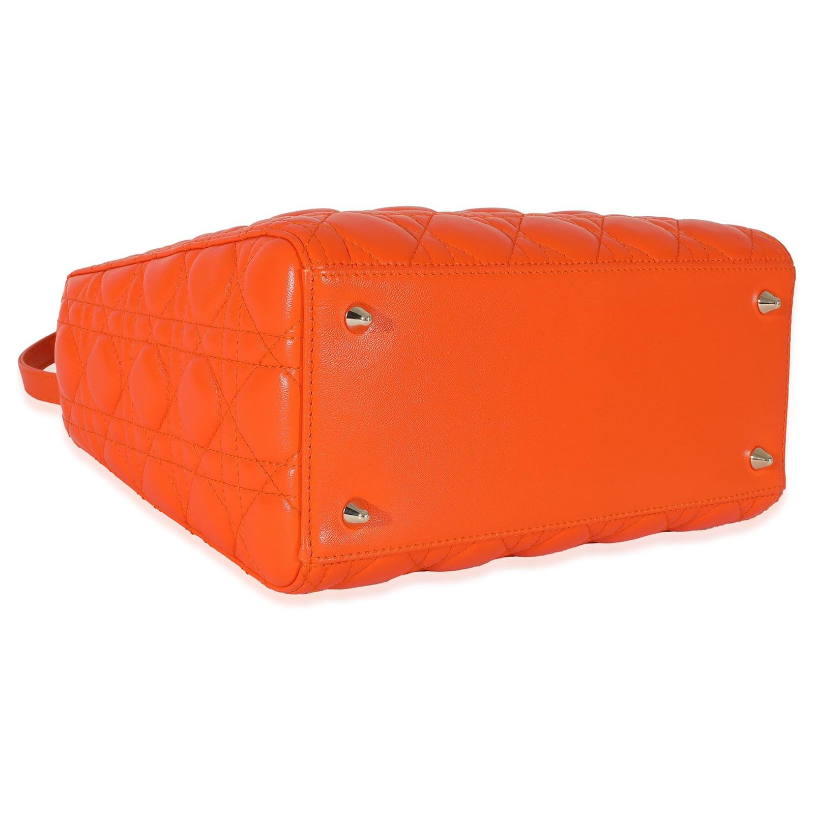 Christian Dior Orange Cannage Lambskin Medium Lady Dior Leather ref ...