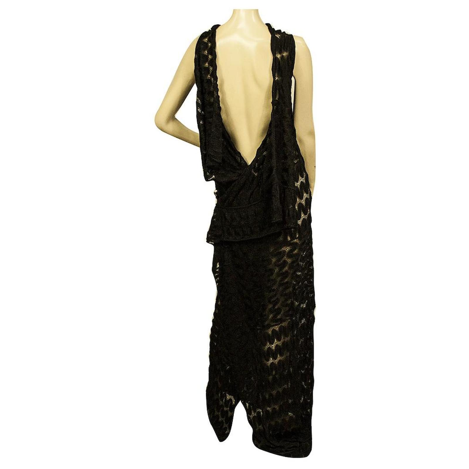 Missoni Shiny Black Zig Zag Knitted Transparent Open Back Robe longue ...