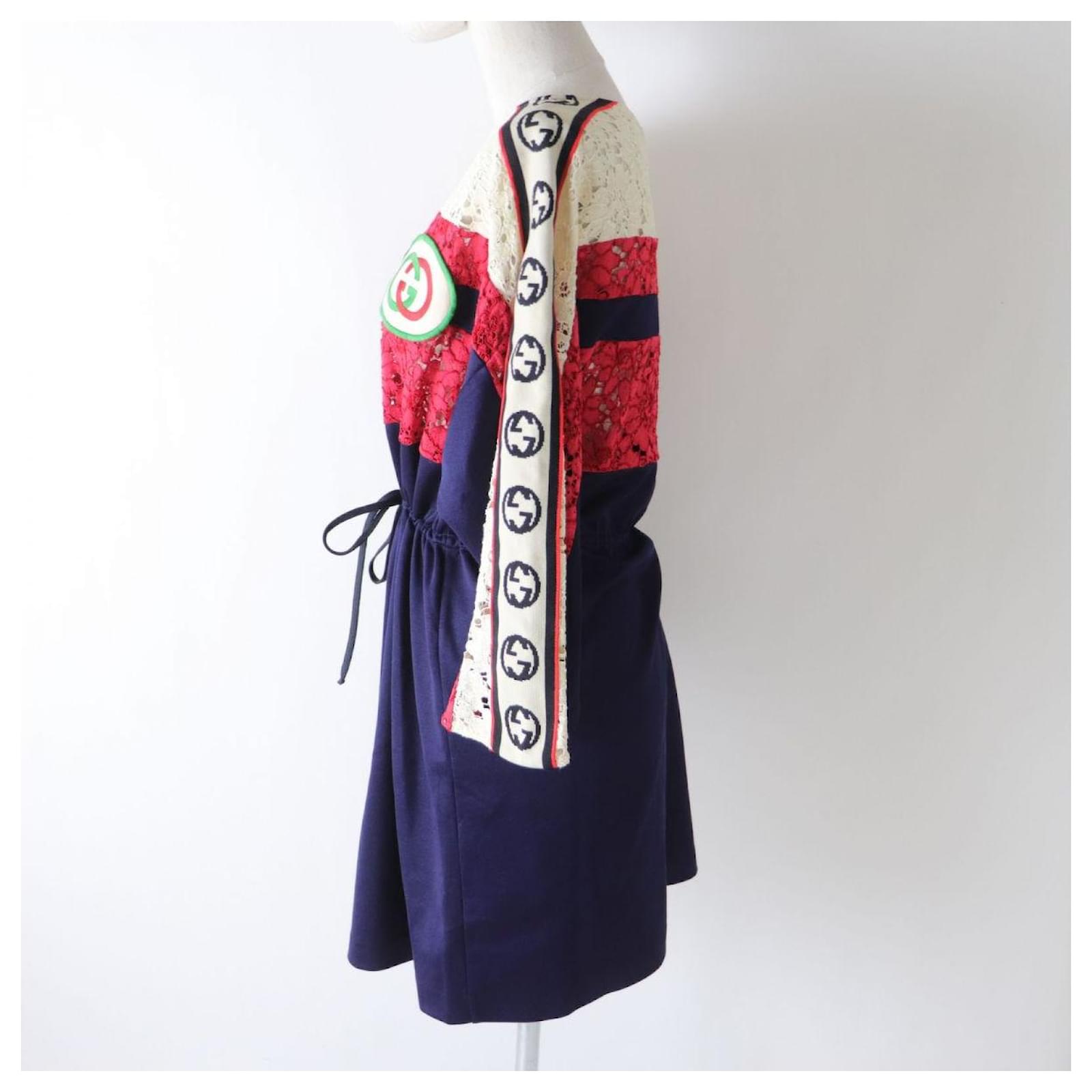 *Gucci Embroidered Striped Dress/Interlocking G One Piece Multi XS With ...