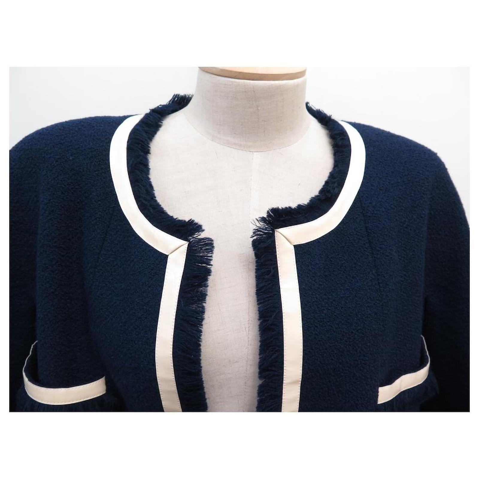 CHANEL CARDIGAN JACKET WITH TWEED FRINGES NAVY BLUE XL 44 NAVY BLUE ...
