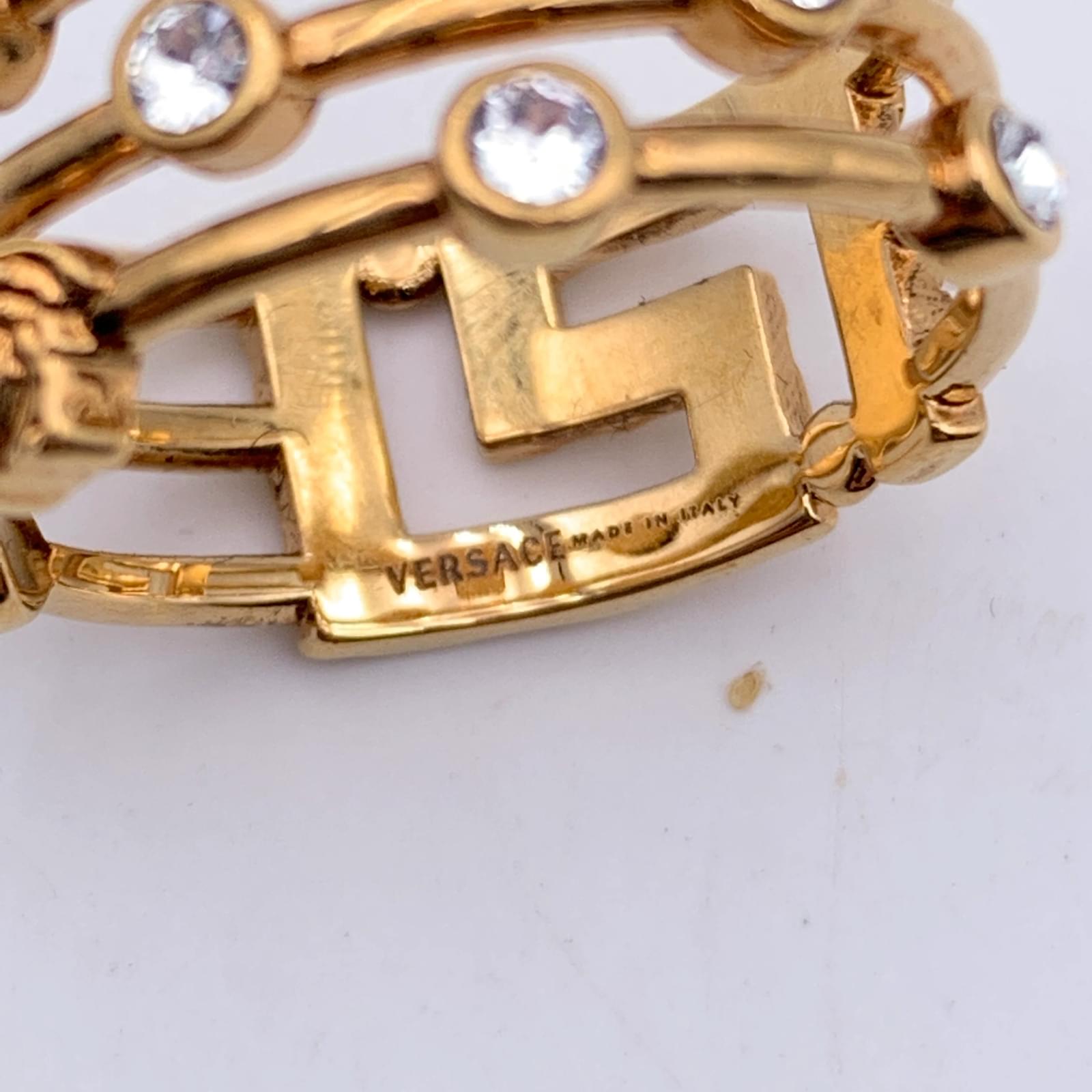 Versace Gold Metal and Crystals Medusa Heads Band Ring Size 25 Golden ...