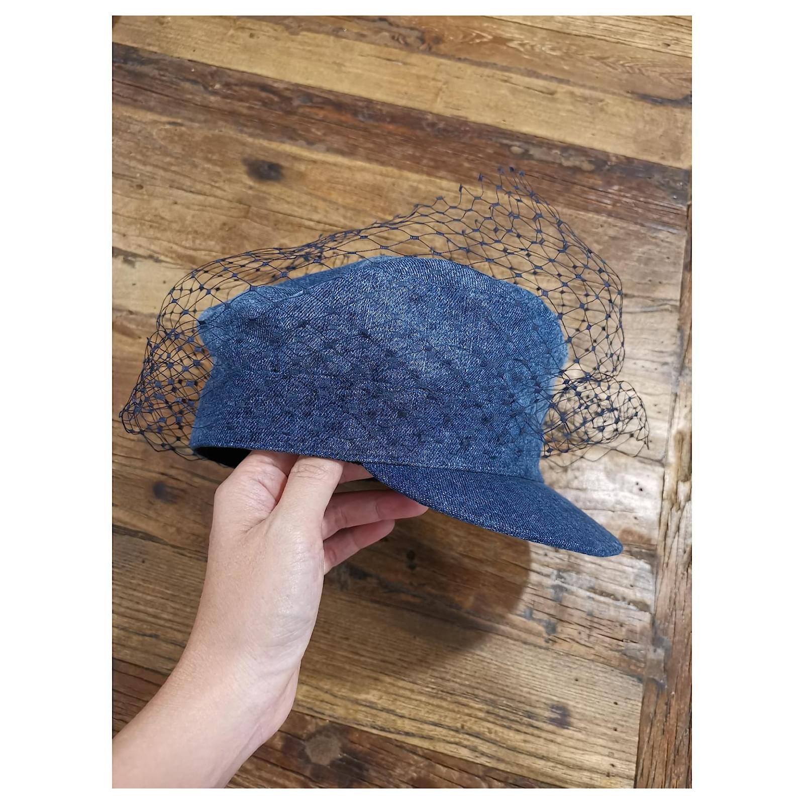 Christian Dior Arty Cap with veil sz 56cm Blue Denim ref Christian Dior Arty Cap with veil sz 56cm Blue Denim ref