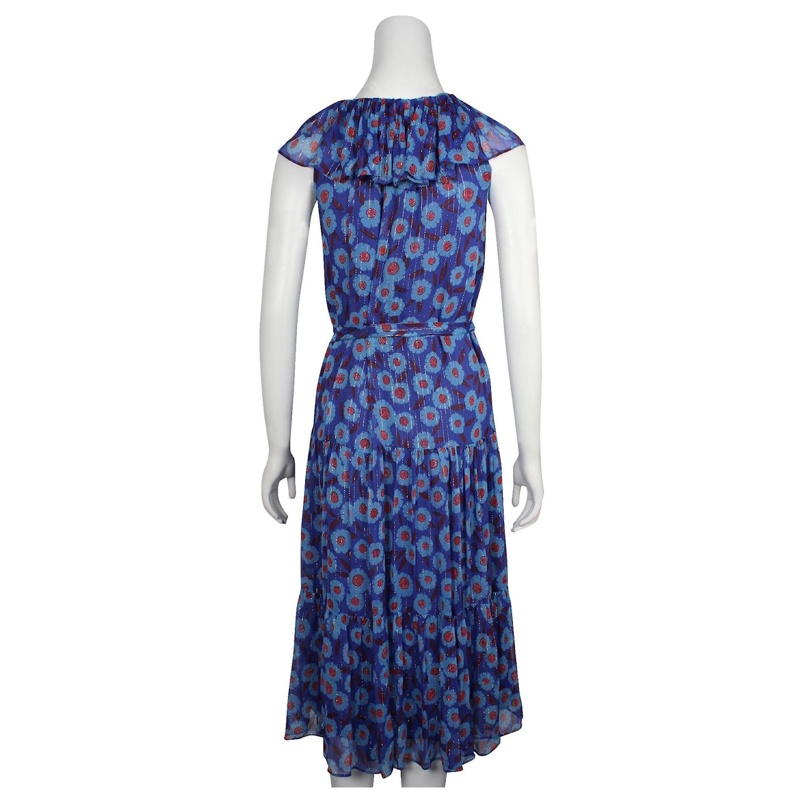 Kate Spade Robe longue à fleurs bleue et rouge Soie ref.904470 - Joli ...