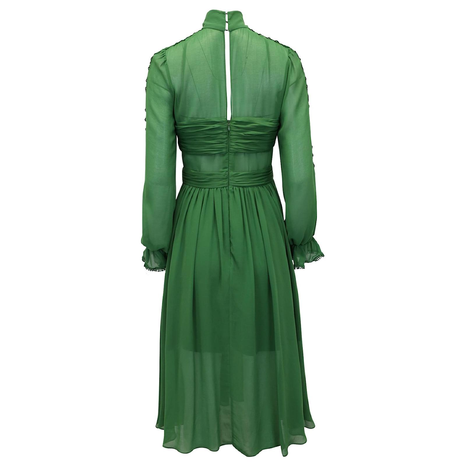 Self portrait Self-Portrait Sheer Panel Ruched Midi Dress in Green Silk ...
