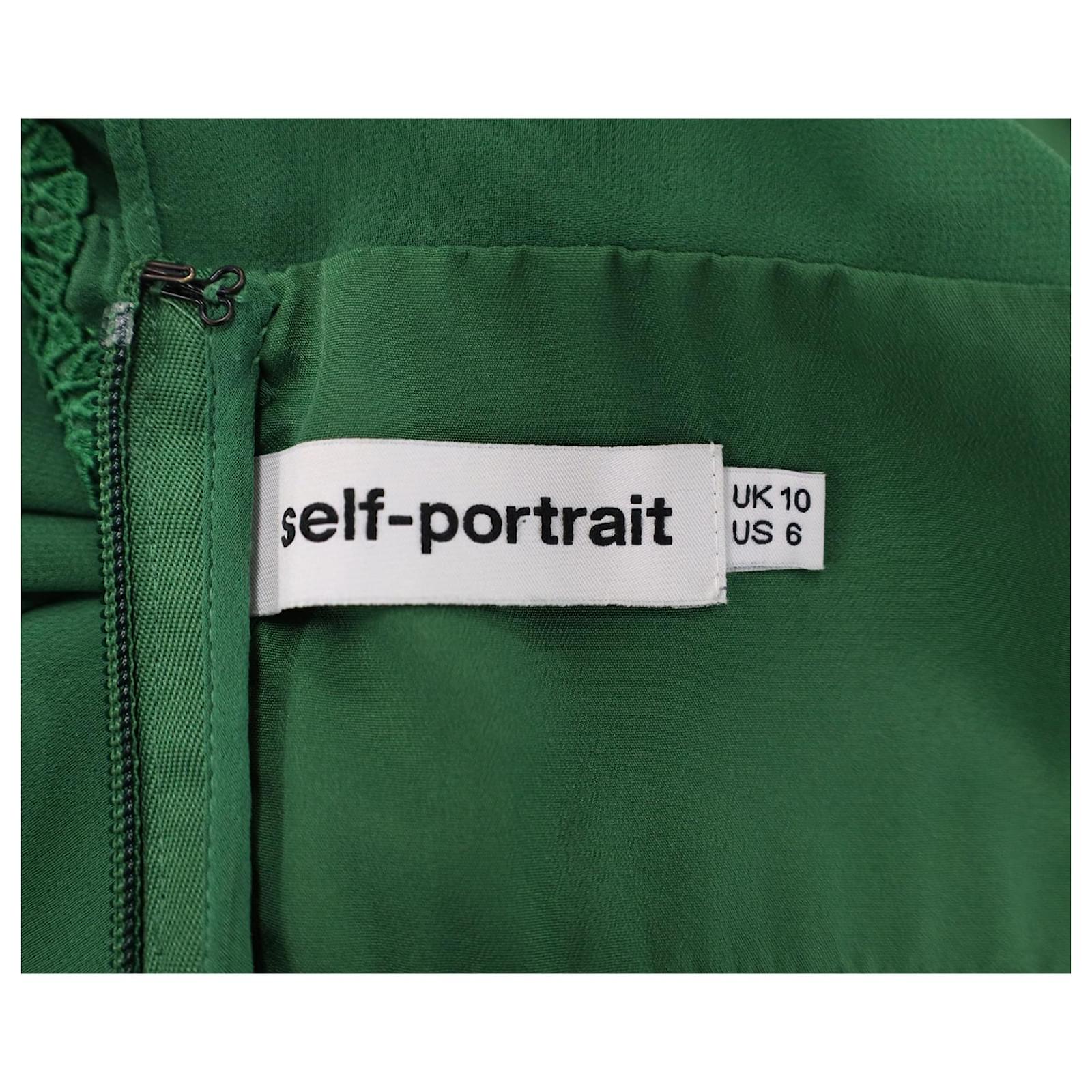 Self portrait Self-Portrait Sheer Panel Ruched Midi Dress in Green Silk ...