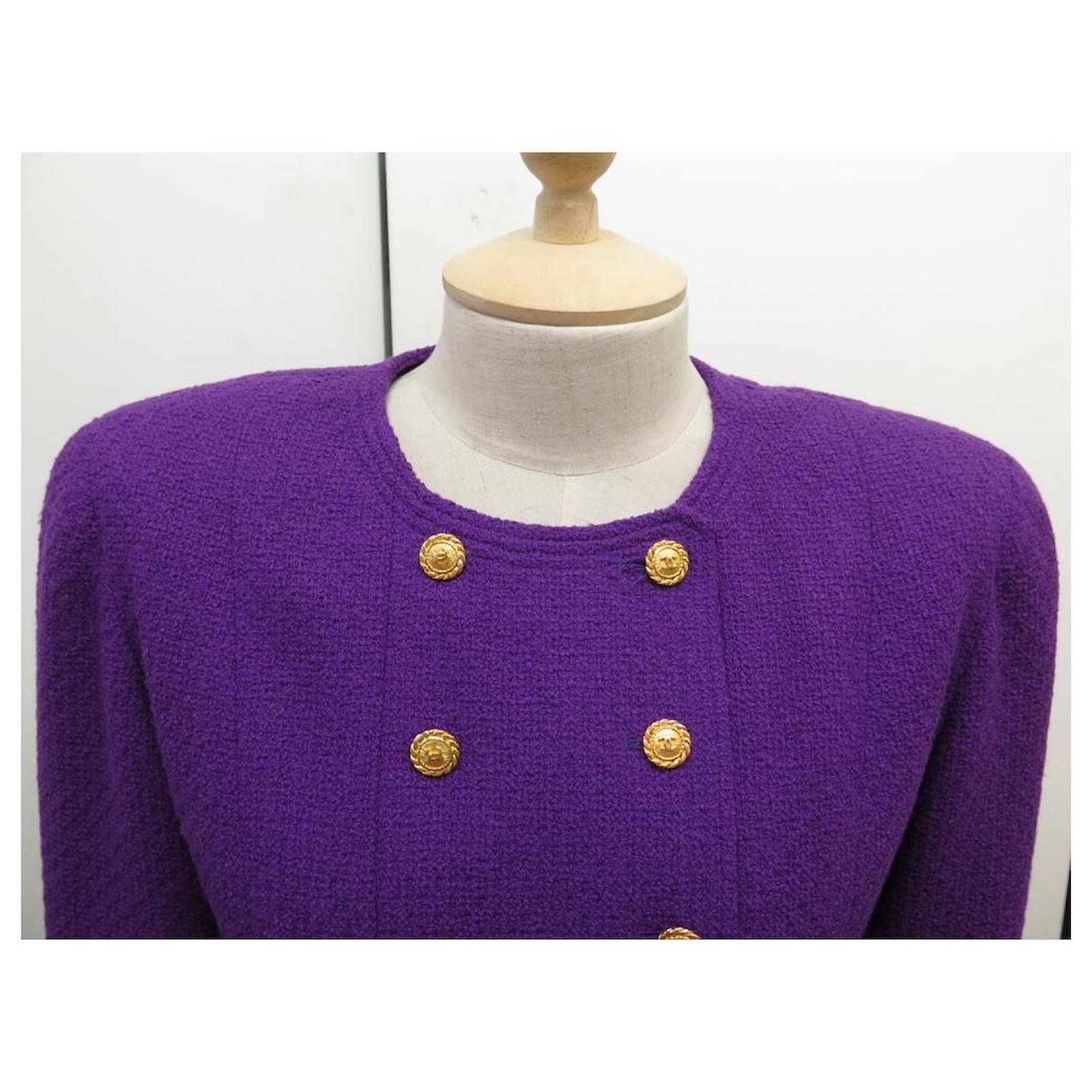 CHANEL lined BREASTED JACKET M 40 28836 PURPLE PURPLE JACKET WOOL TWEED ...