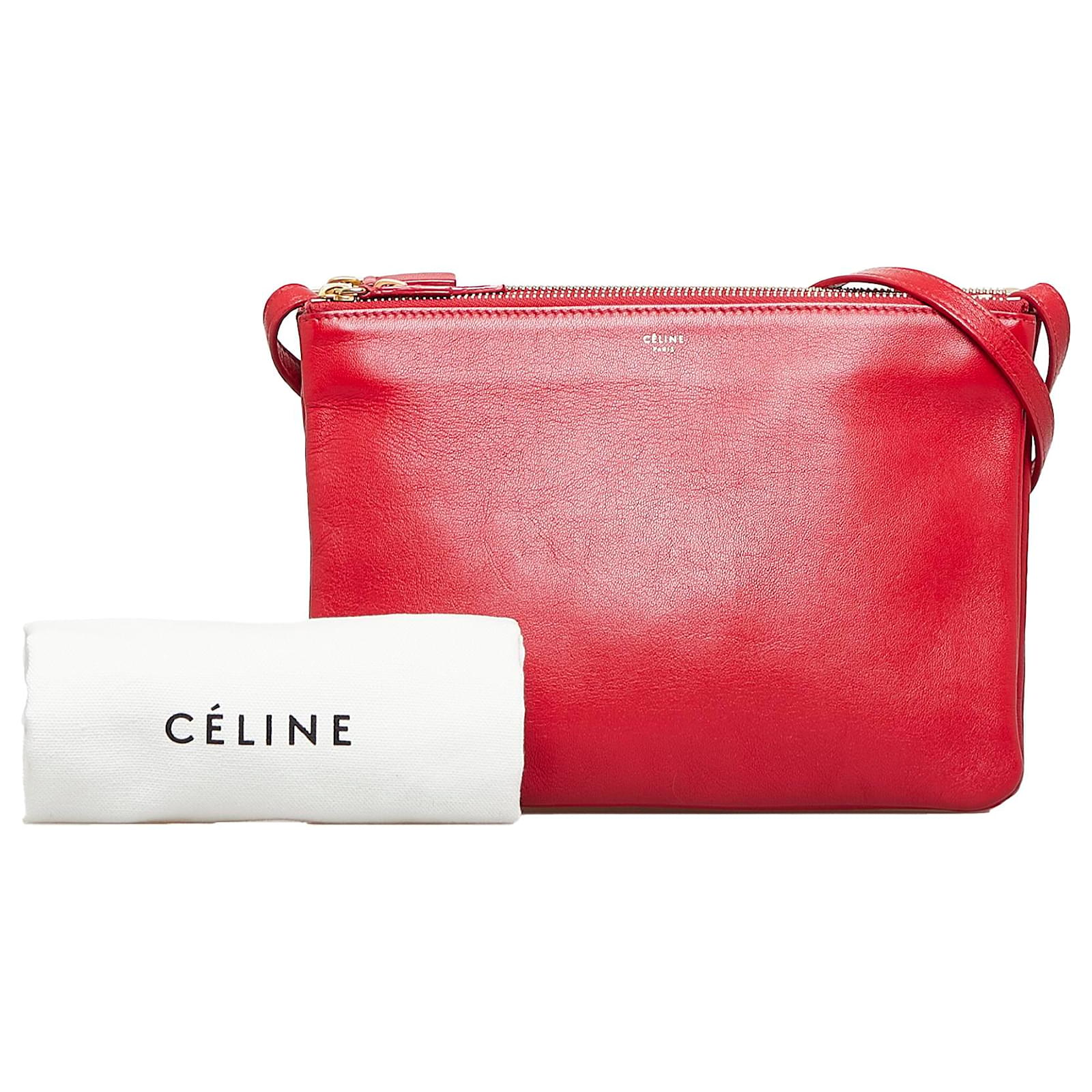Céline Celine Red Trio Leather Crossbody Bag Pony-style calfskin ref ...