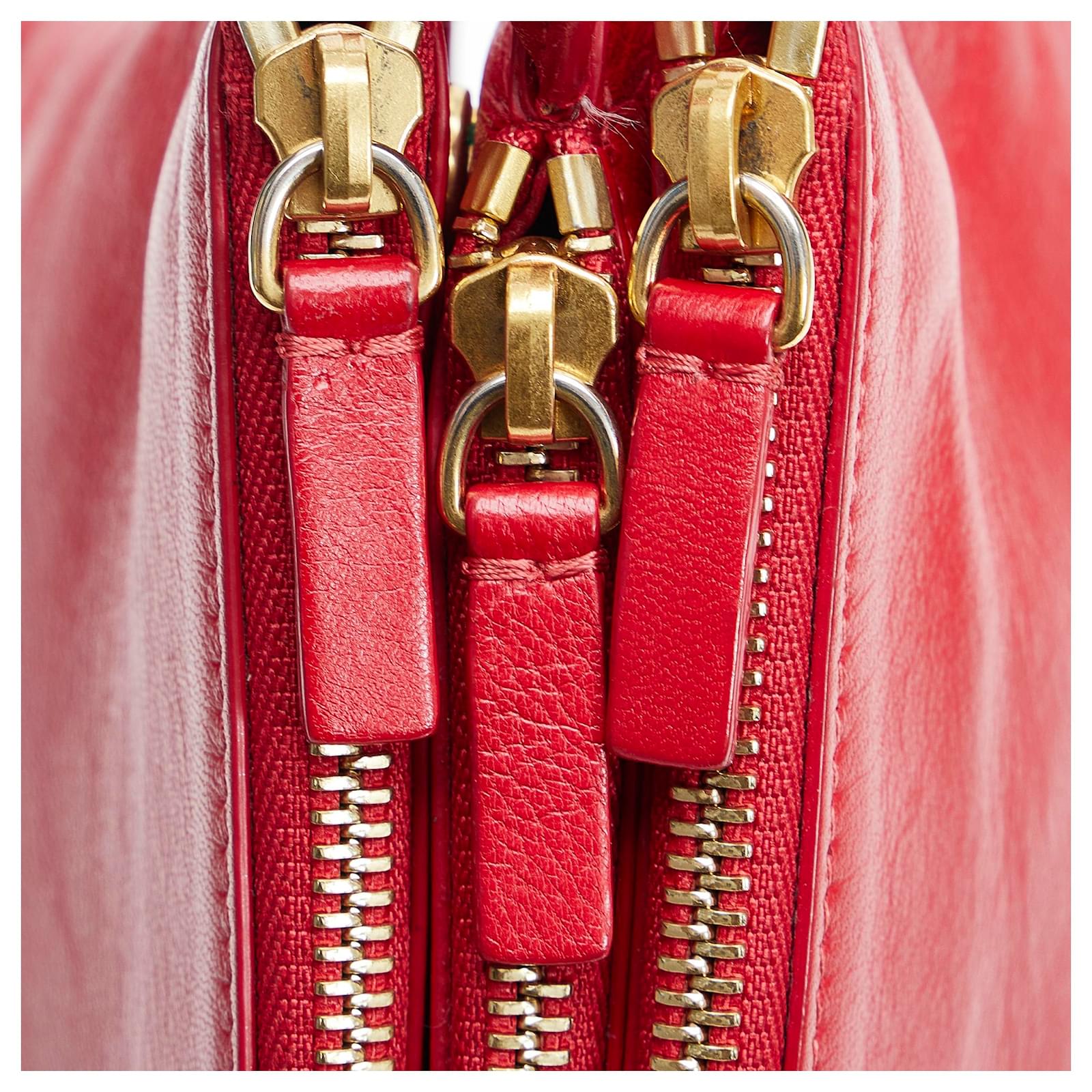 Céline Celine Red Trio Leather Crossbody Bag Pony-style calfskin ref ...