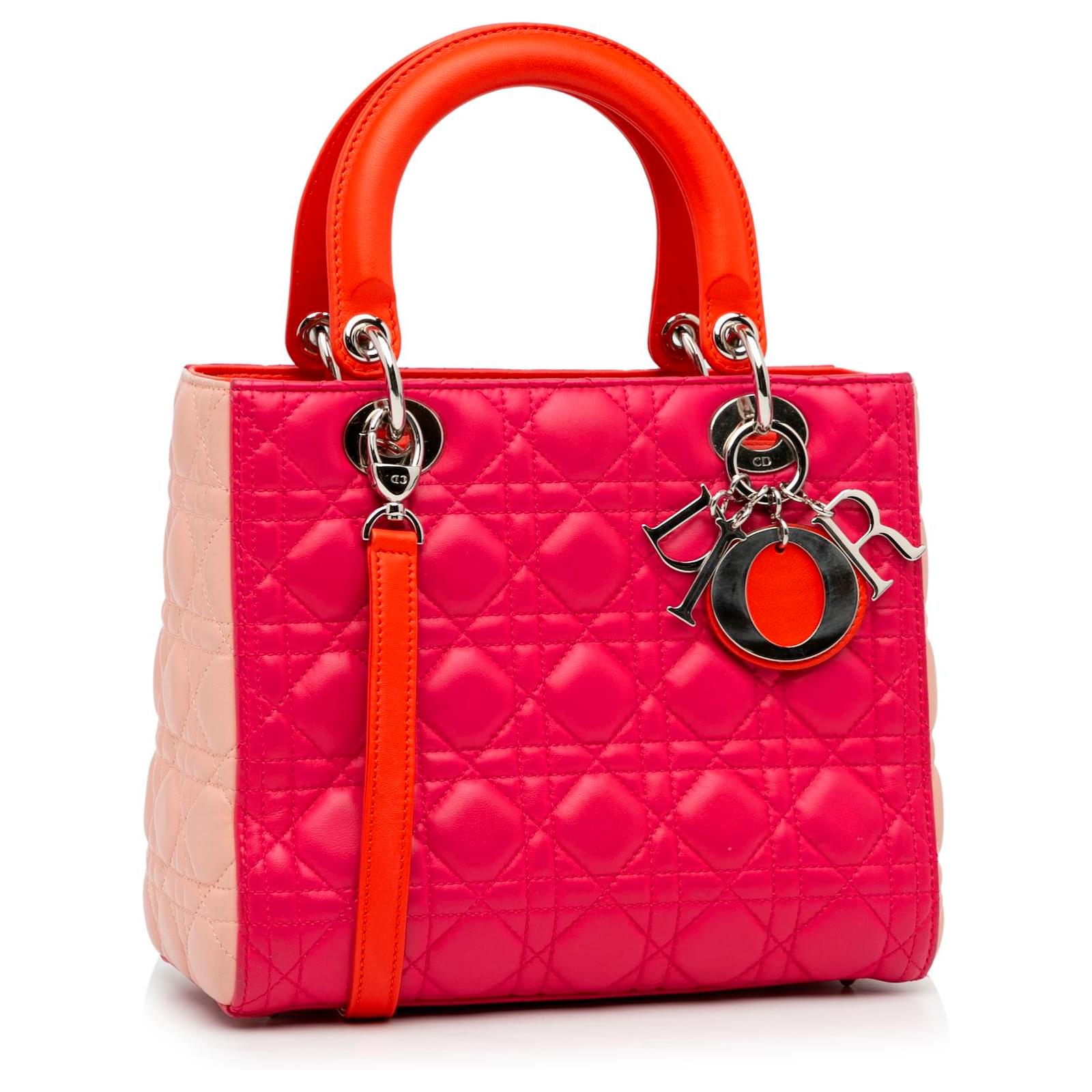 Dior Orange Medium Cannage Lady Dior Tricolor Leather ref.930943 - Joli ...