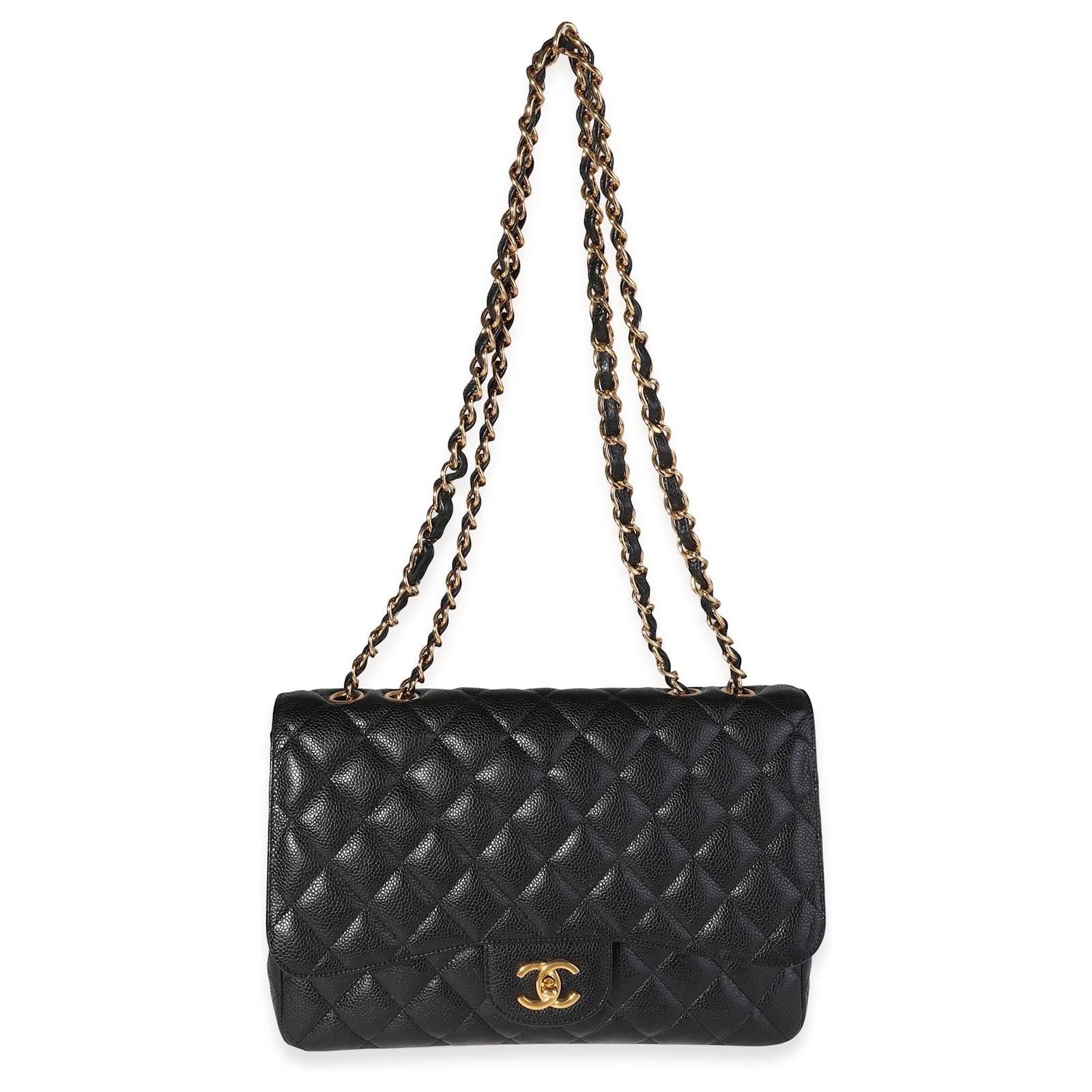 Timeless Chanel Black Quilted Caviar Jumbo Classic Single Flap Bag ...