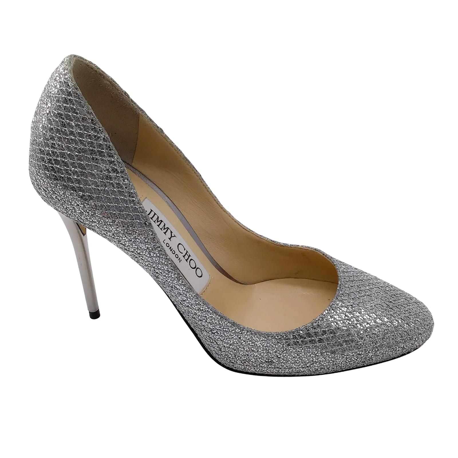 Jimmy Choo Silver Metallic Glitter Esme Pumps Silvery ref.937801 - Joli ...