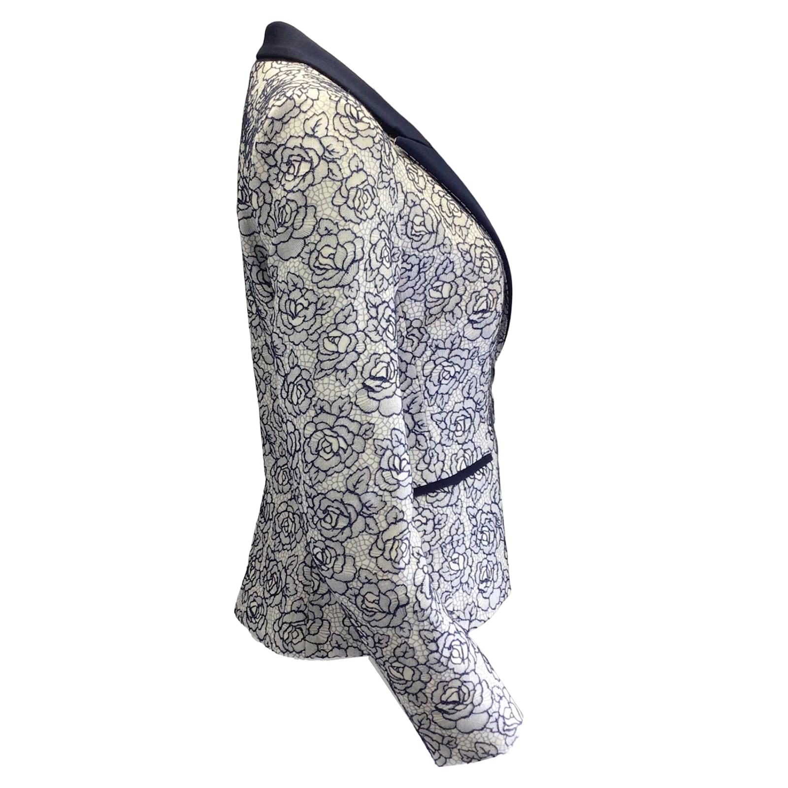 Anne Fontaine Grey / Navy Blue Naissa Floral Embroidered Lace Jacquard ...