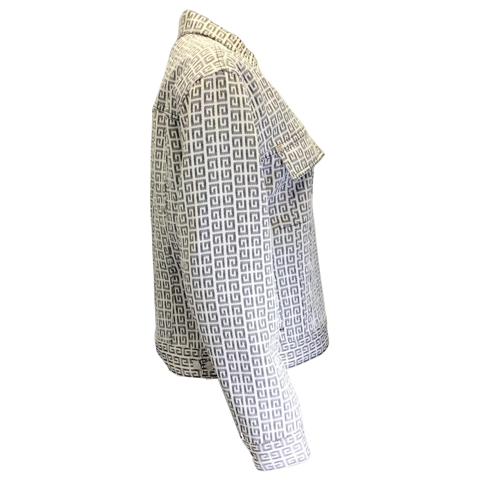 Givenchy White / Black 4G Denim Jacquard Trucker Jacket Polyester ref ...