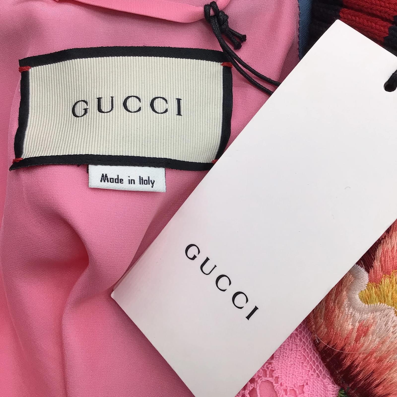 Gucci Pink / Blue Multi Floral Embroidered Full Zip Lace Bomber Jacket ...