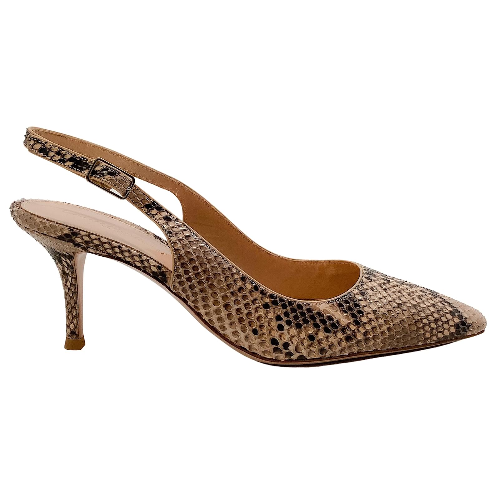 Gianvito Rossi Nude Python Exotic Esther Slingback Pumps Brown Exotic ...