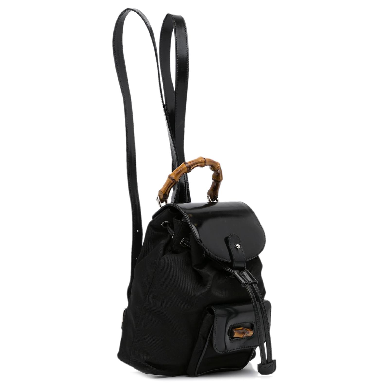 Gucci Black Mini Bamboo Backpack Nylon Cloth ref.940845 - Joli Closet