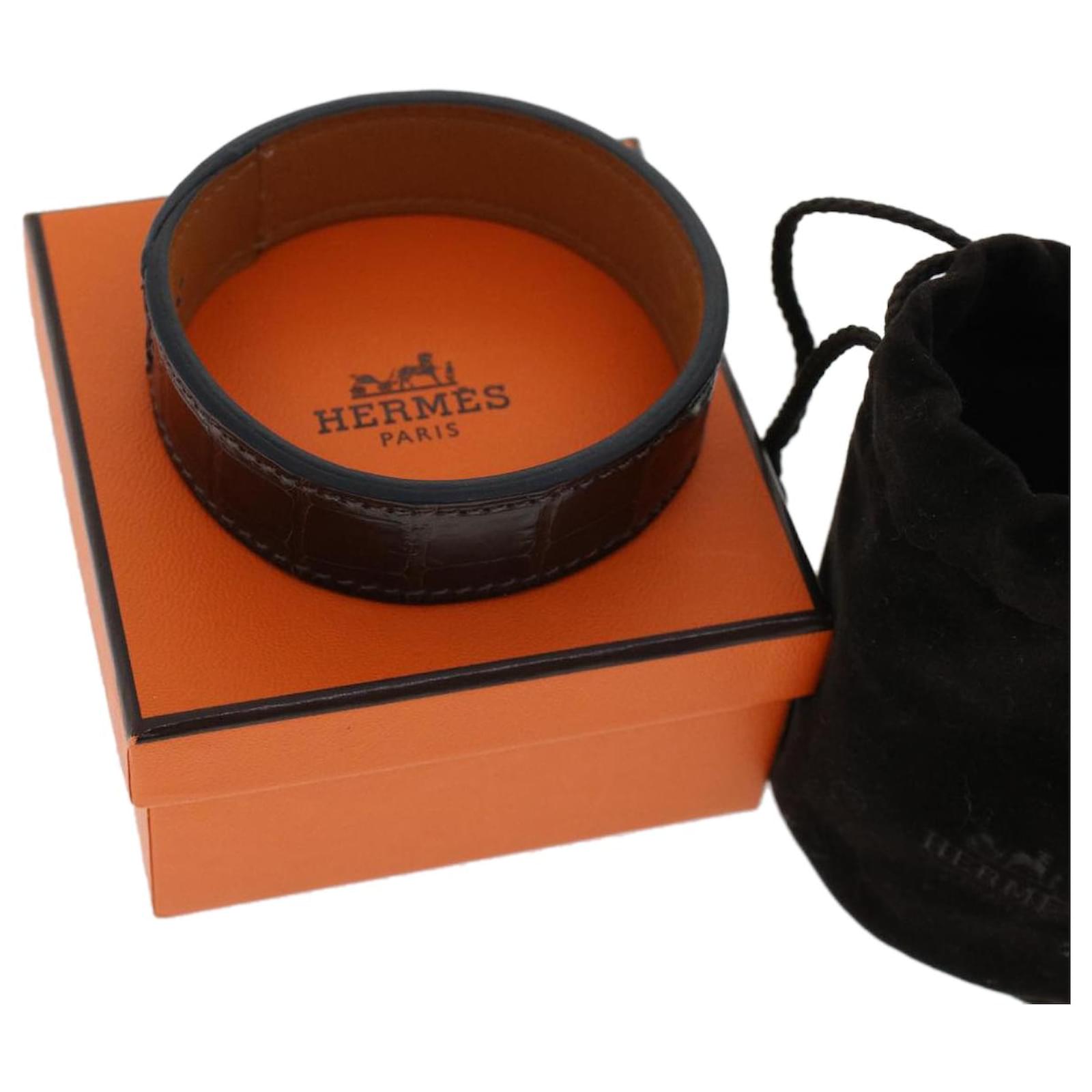 Hermès HERMES Bracelet Crocodile leather Brown Auth ar9533b ref.942050 ...
