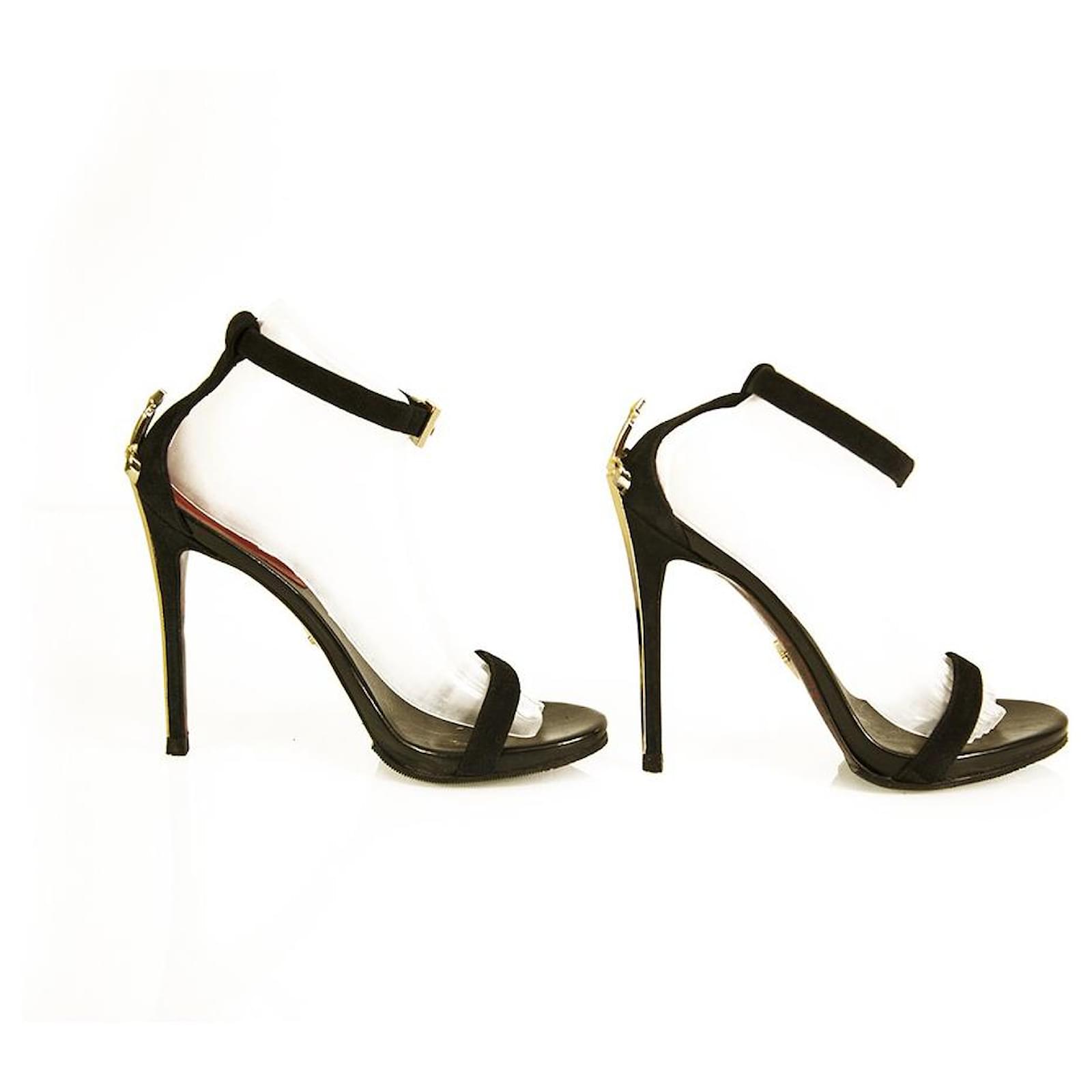 Cesare Paciotti Dagger Black Suede Ankle Strap Sandals Shoes High Heels ...