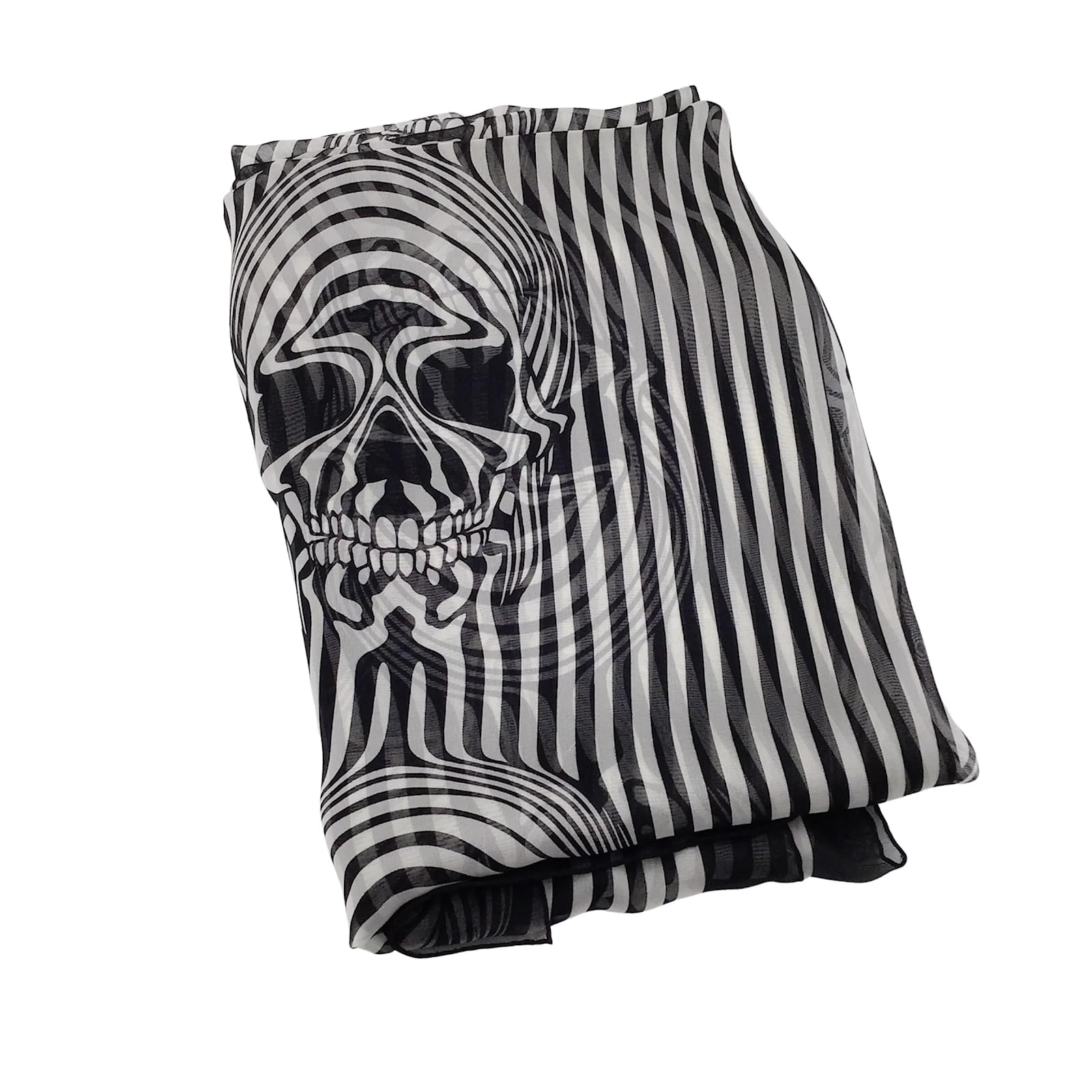 Alexander McQueen Black / White Striped Skull Print Sheer Large Square ...