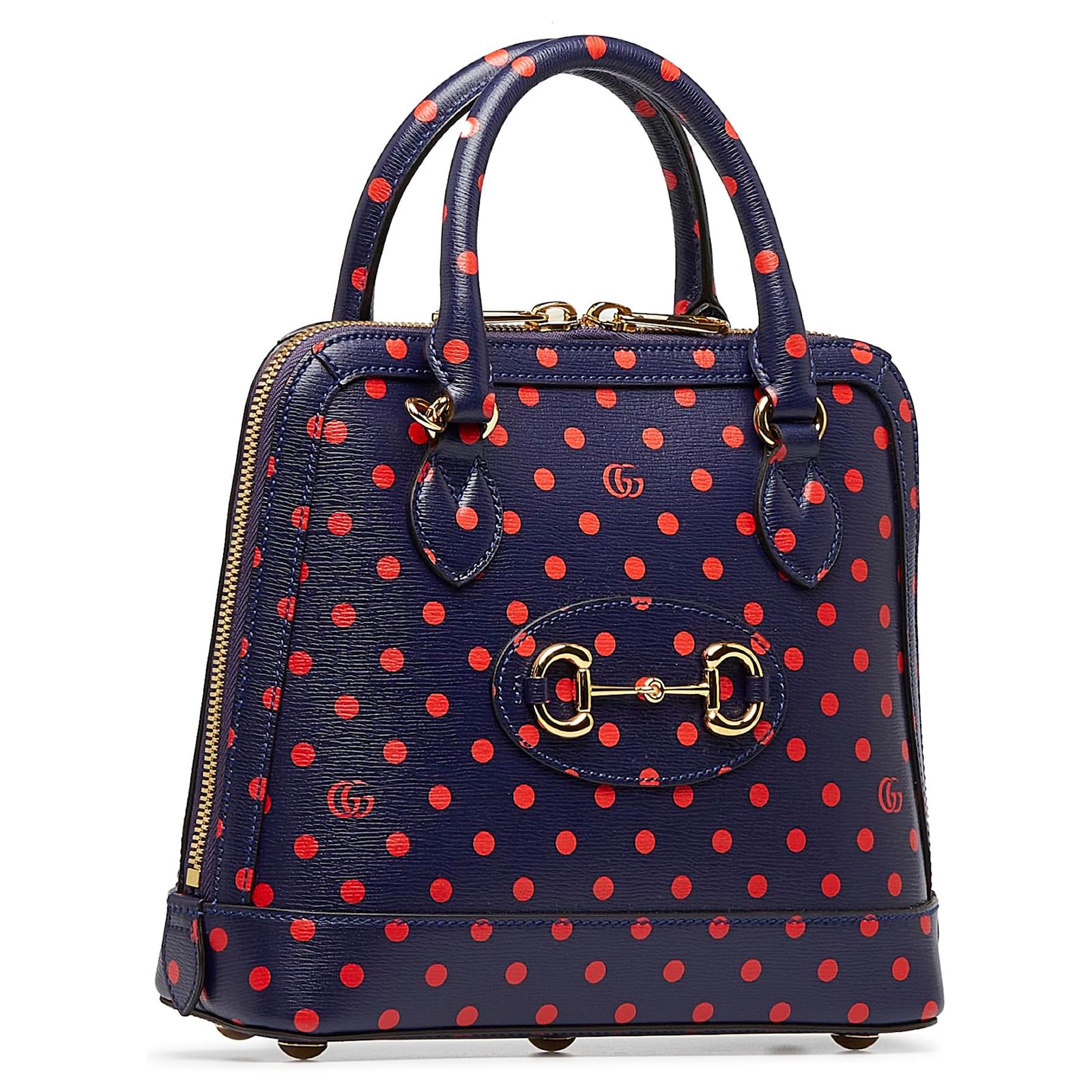 Gucci Blue Horsebit 1955 Polka Dot Satchel Navy blue Leather Pony-style ...