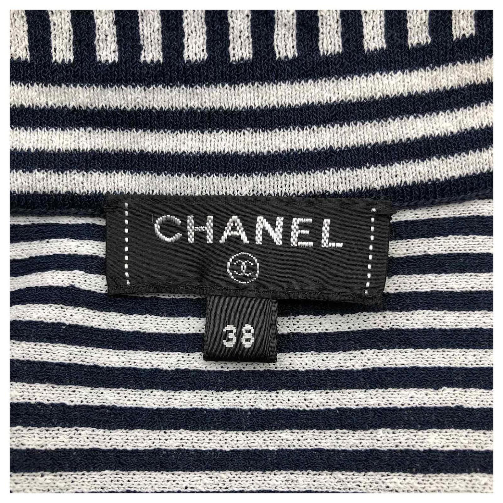 Chanel romper shorts jumpsuit in navy & white stripe with crystal ...