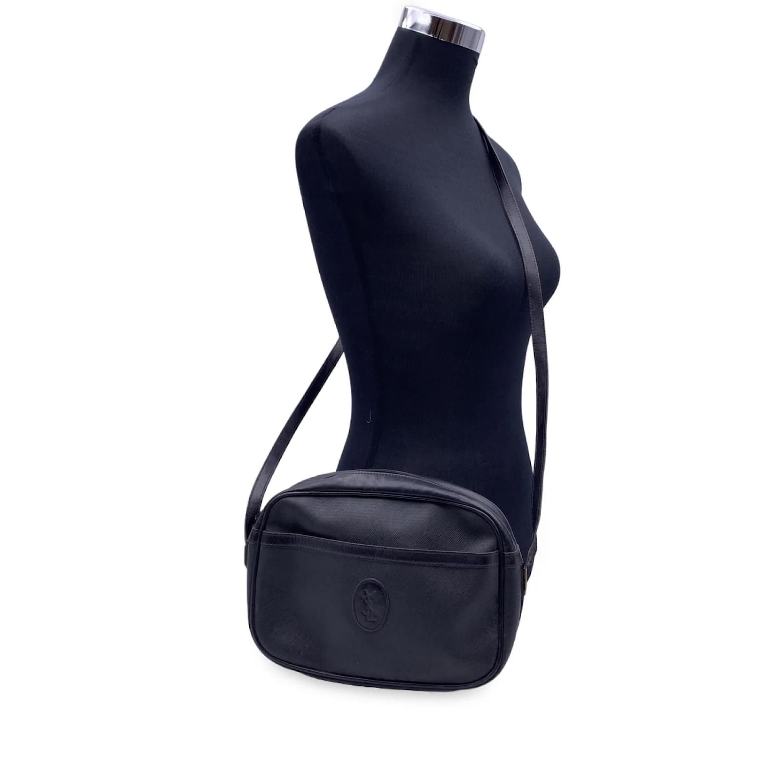 Yves Saint Laurent Vintage Black Canvas Leather Crossbody Bag Cloth ref ...