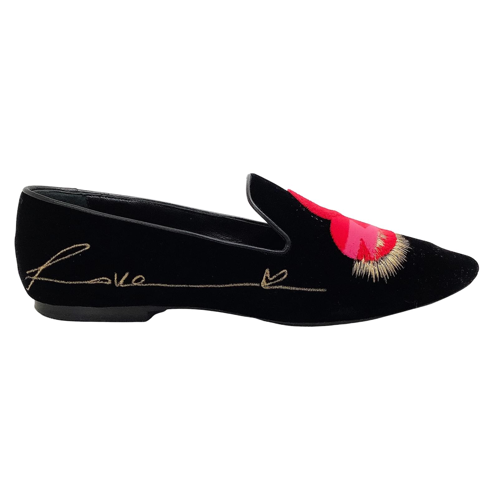 Saint Laurent Black Velvet Amor Heart Smoking Shoes ref.950790 - Joli ...