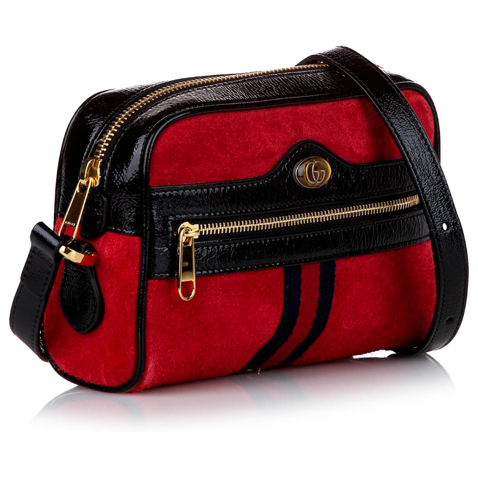 Gucci Mini sac à bandoulière en daim rouge Ophidia Suede Cuir Veau ...