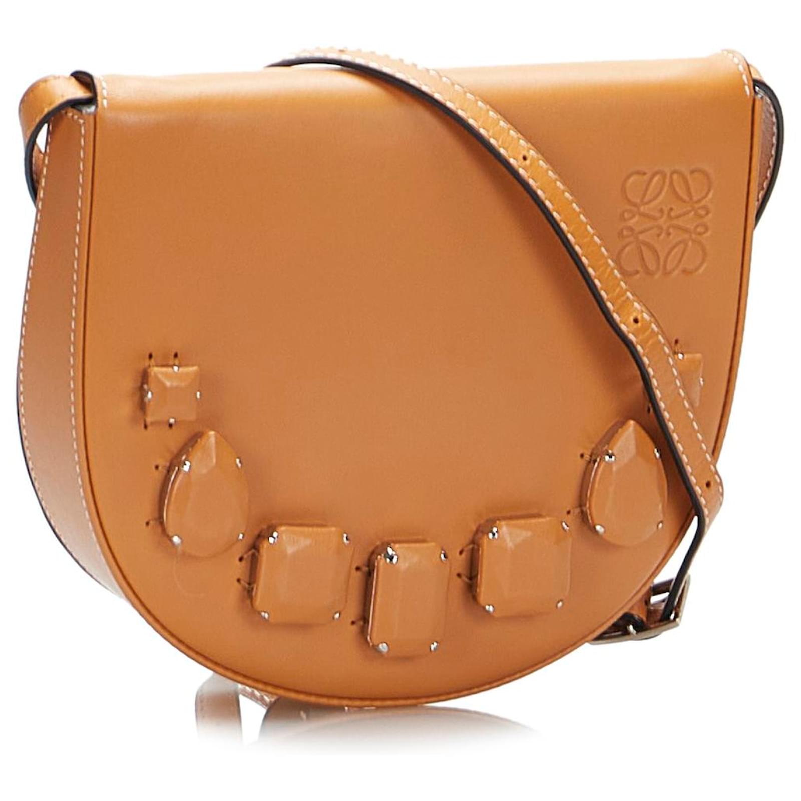 Loewe Brown Mini Heel Saddle Crossbody Light brown Leather Pony-style ...