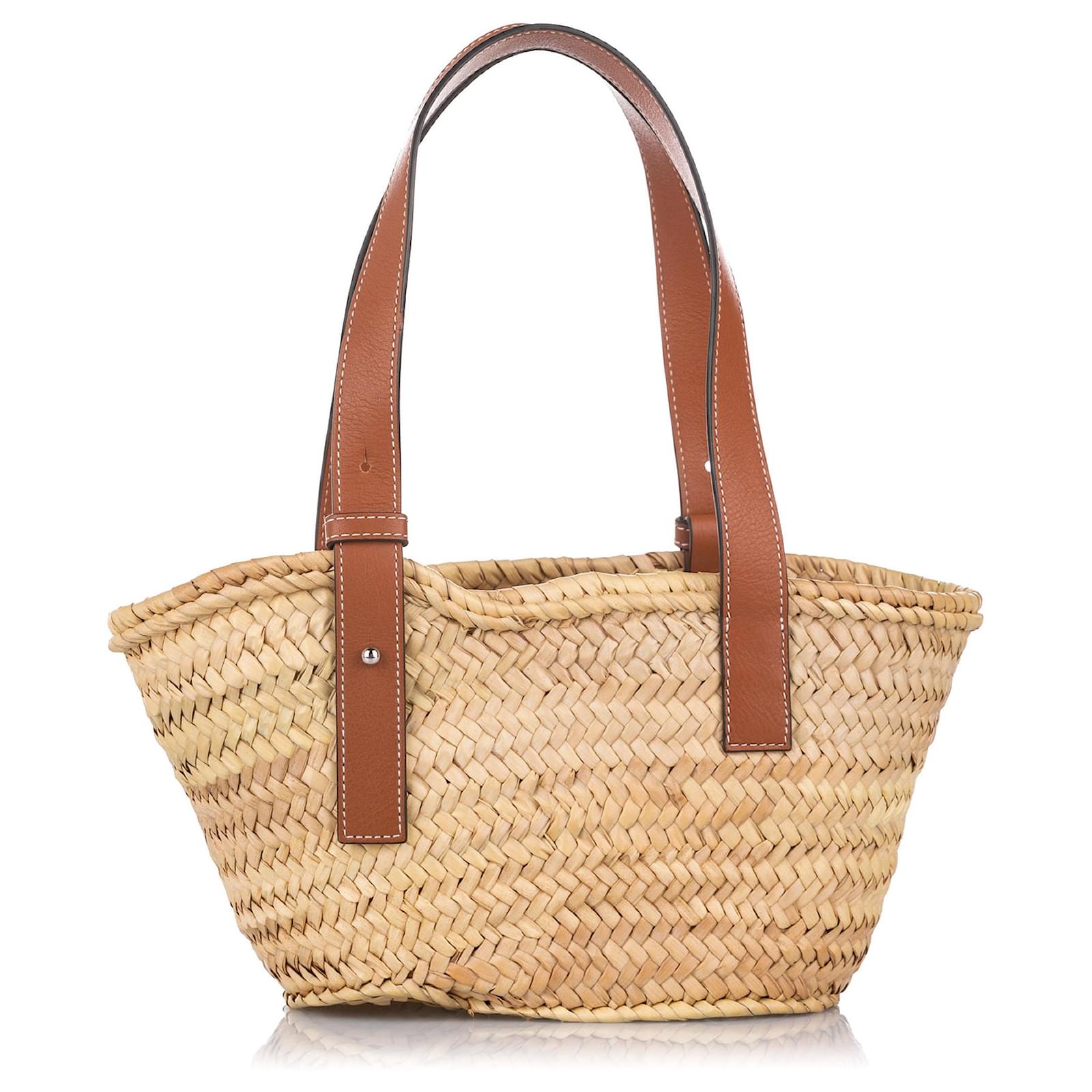 Loewe Brown Straw Bucket Bag Beige Leather Pony-style calfskin ref ...