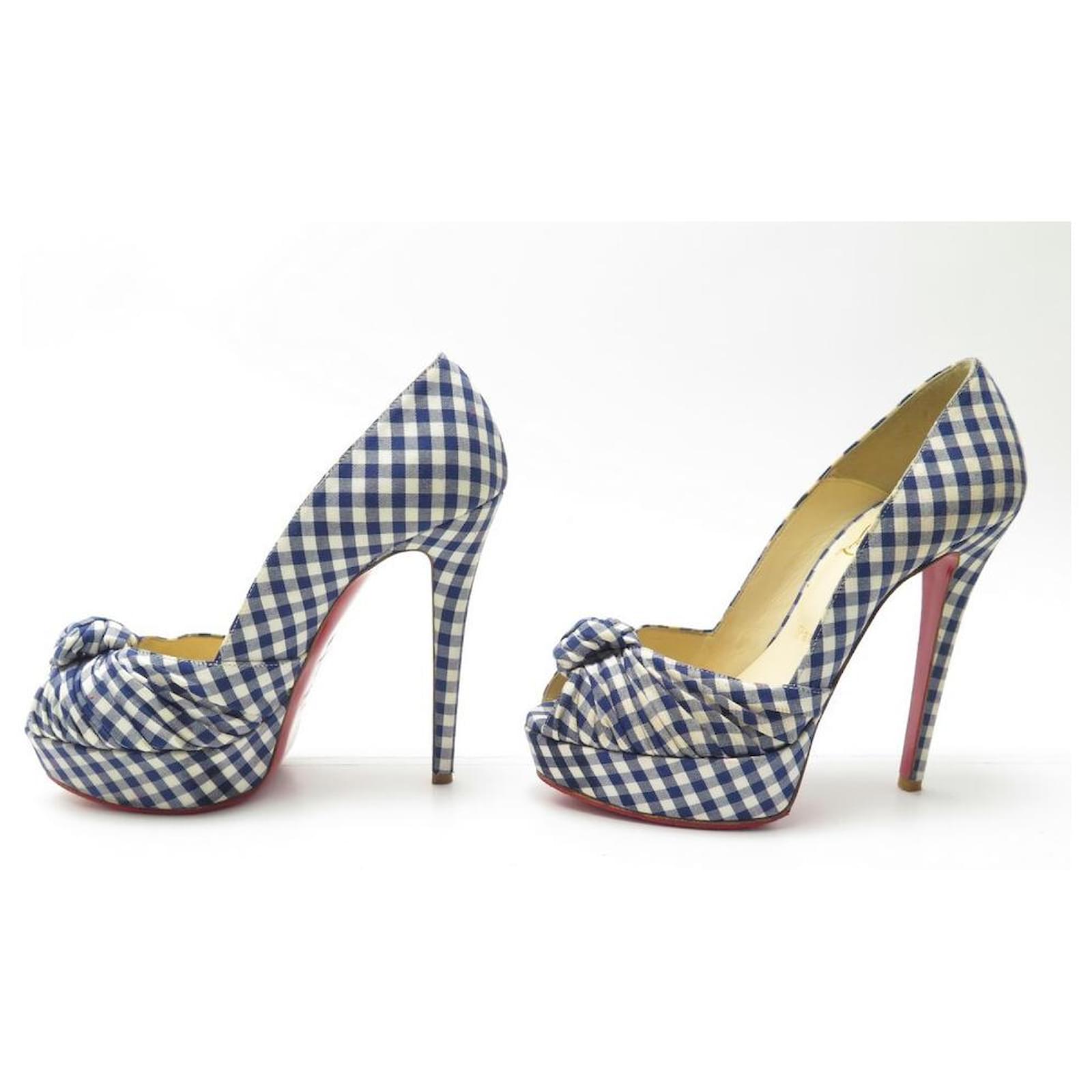 NEW CHRISTIAN LOUBOUTIN GREISSIMO GINGHAM SHOES 130 Sandals 36.5 Cloth ...