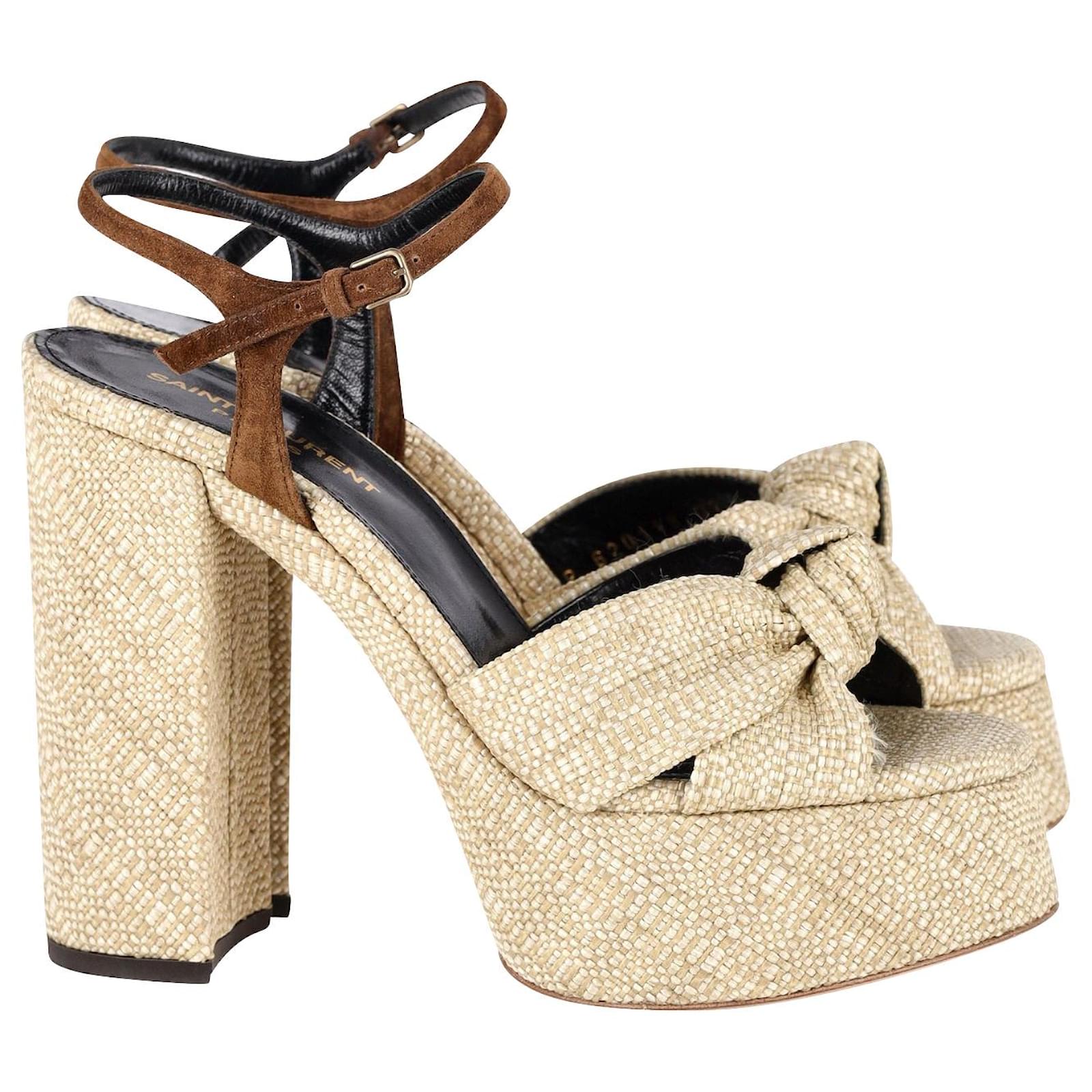 Sandales à plateforme Saint Laurent Bianca en raphia beige ref.957801 ...