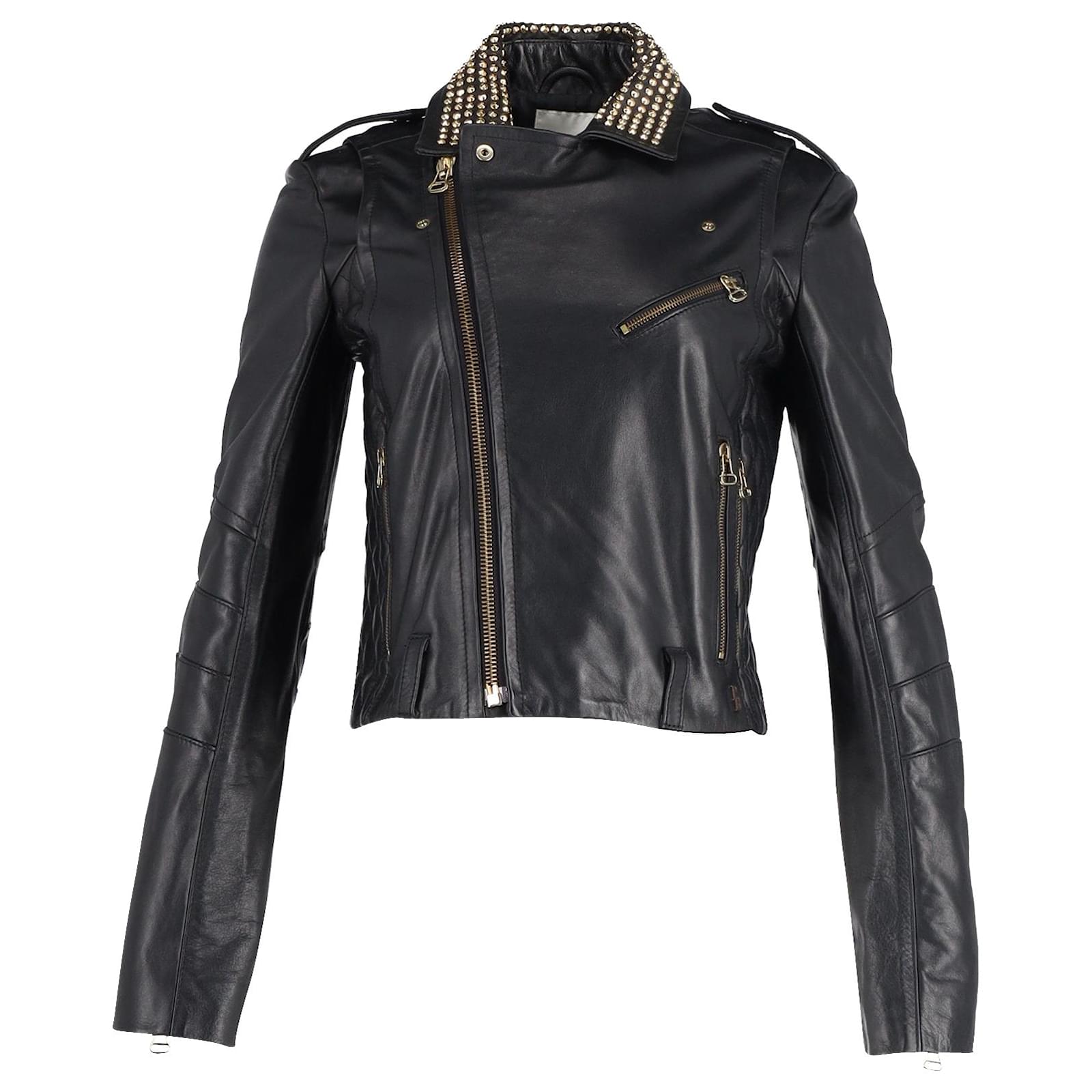 Pierre Balmain Studded Zip Biker Jacket in Black Leather ref.957919 ...