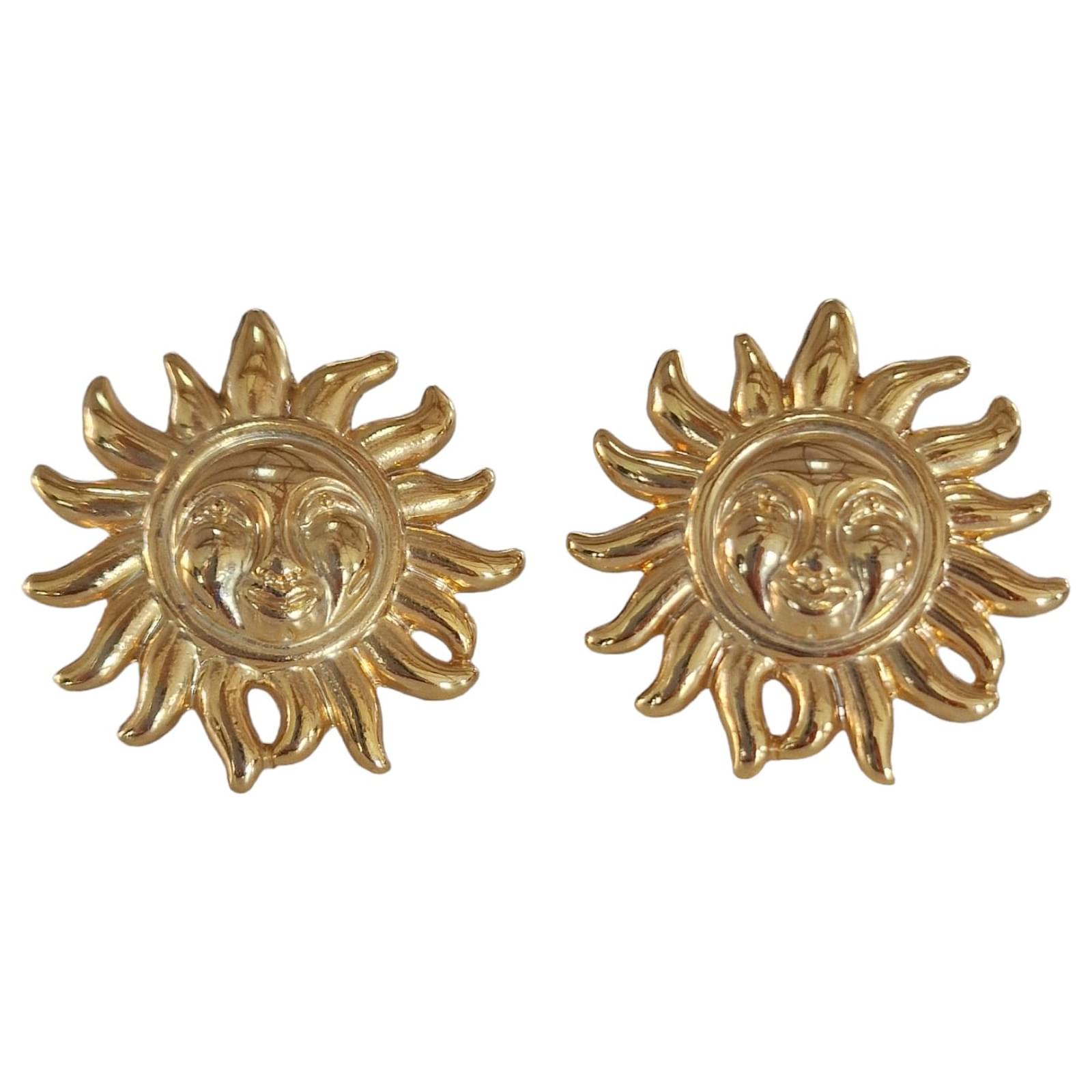 Earrings - Clips - Sun - Versace - Gold - Golden Metal ref.958349 ...