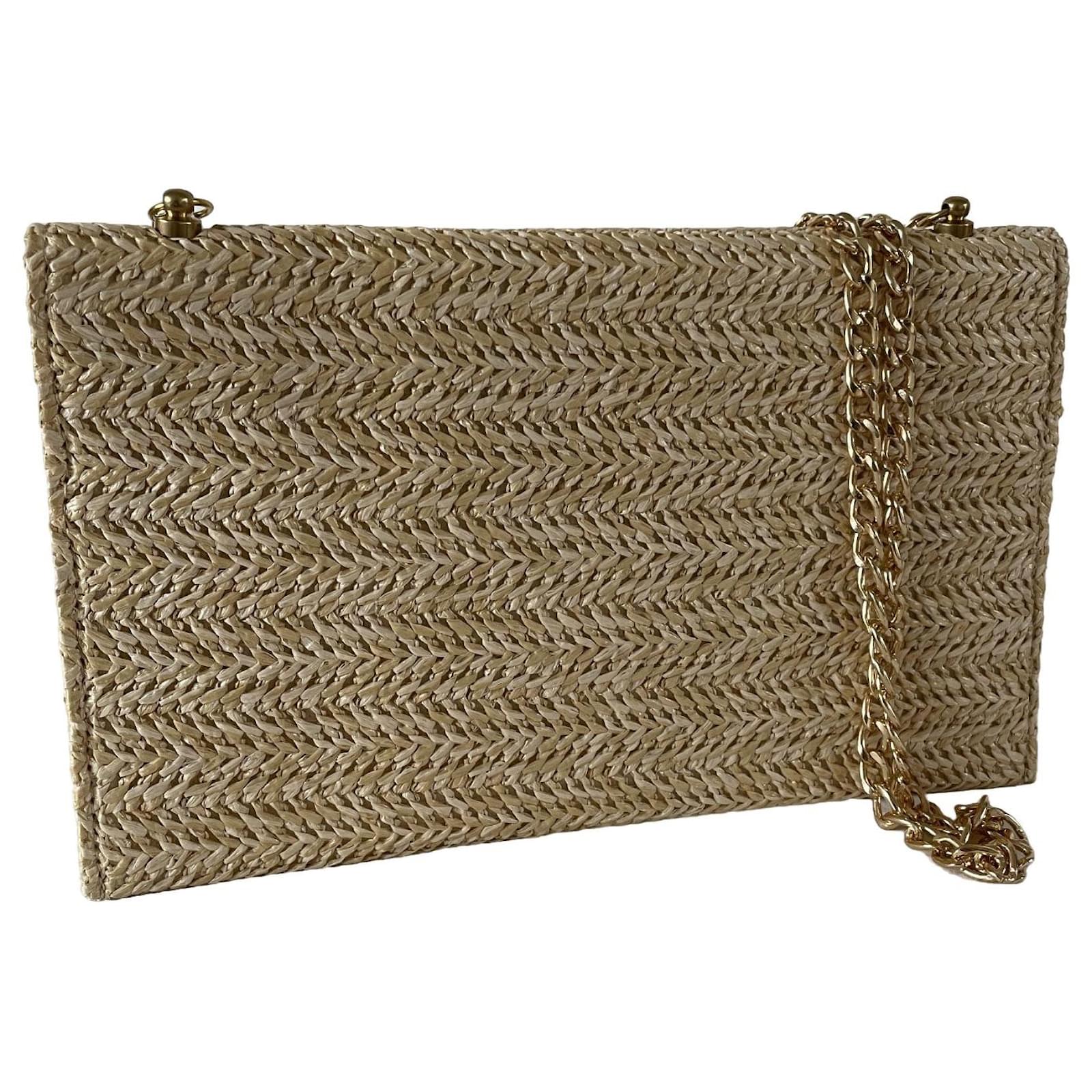 Dior raffia clutch pouch 2023 wicker straw raftan gold zipper beige ...