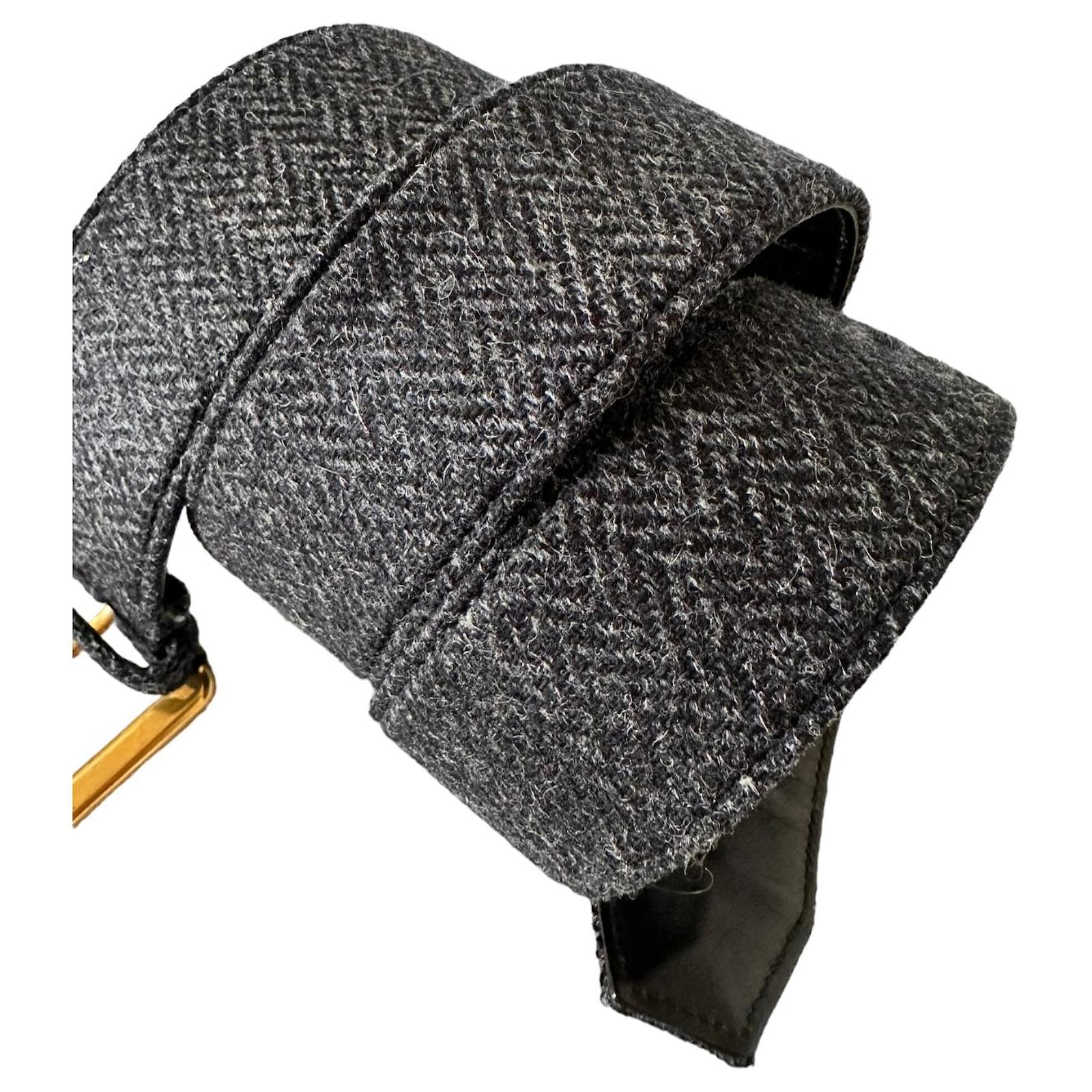 Yves Saint Laurent Vintage leather and wool belt Dark grey ref.962309 ...