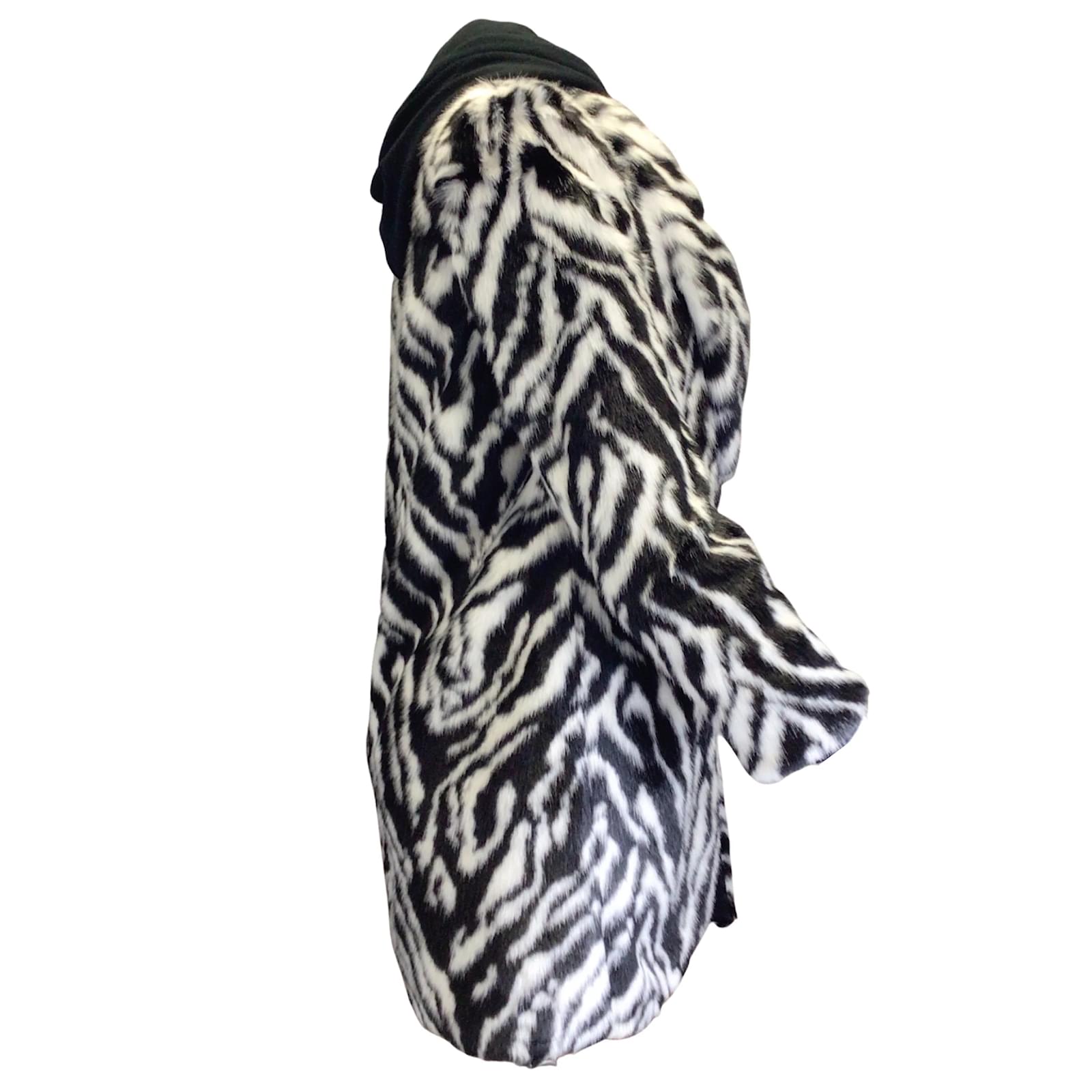 Alice + Olivia Black / White Kylie Zebra Print Faux Fur Coat Synthetic ...