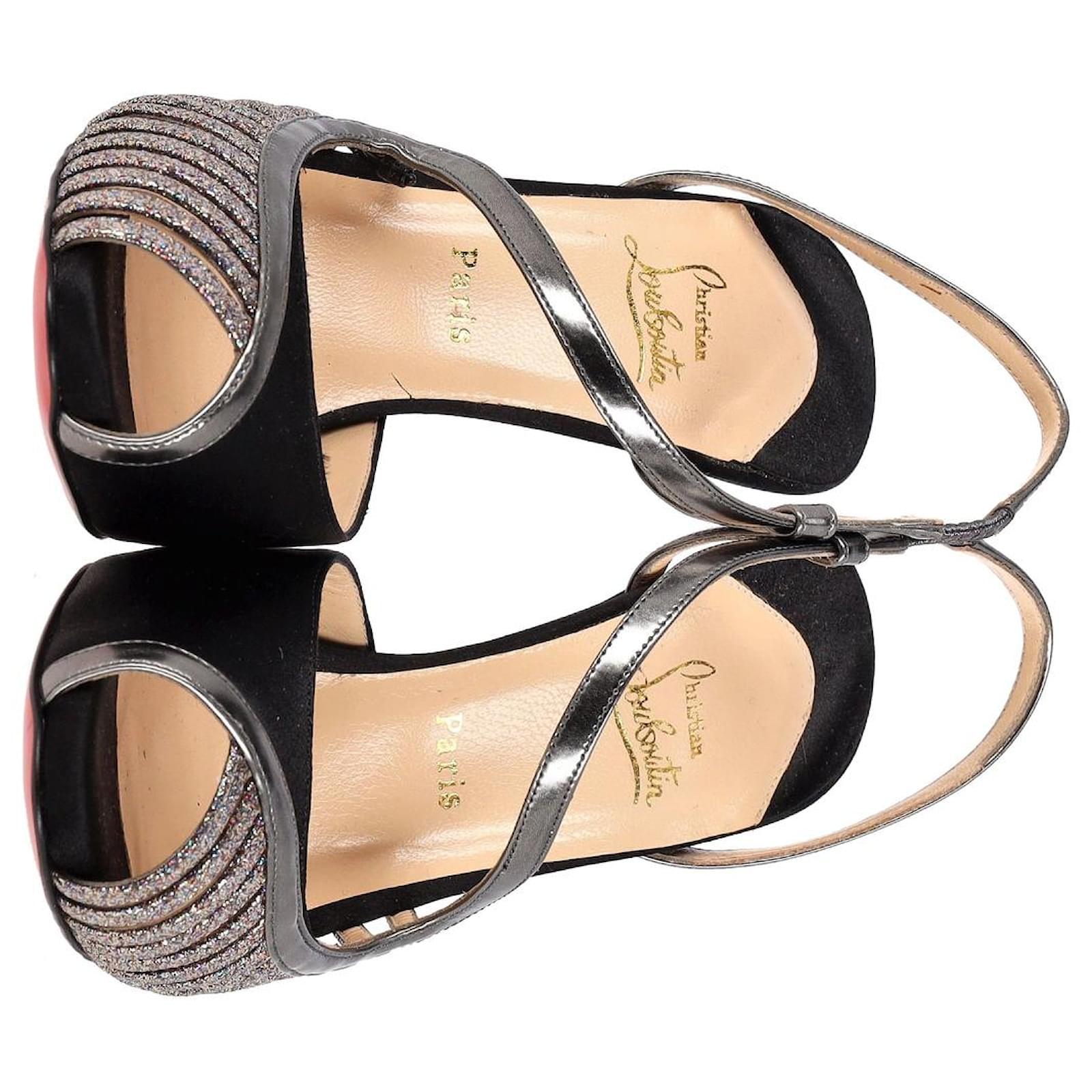 Christian Louboutin Scoubridou Asymmetric Sandals in Black Satin ref ...