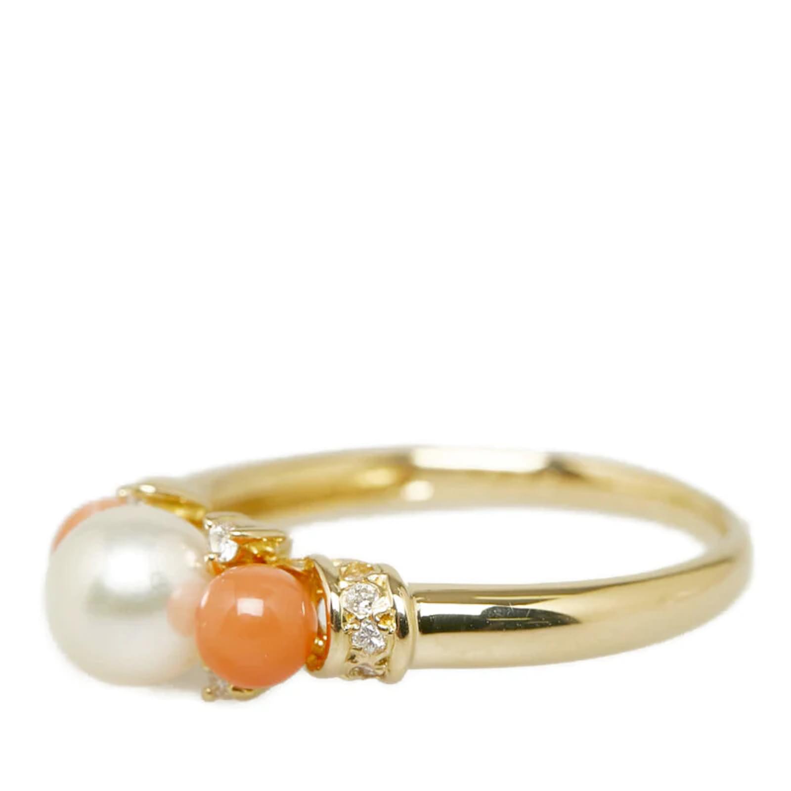 & Other Stories 18k Gold Diamond Pearl Ring Golden Metal ref.970247 ...