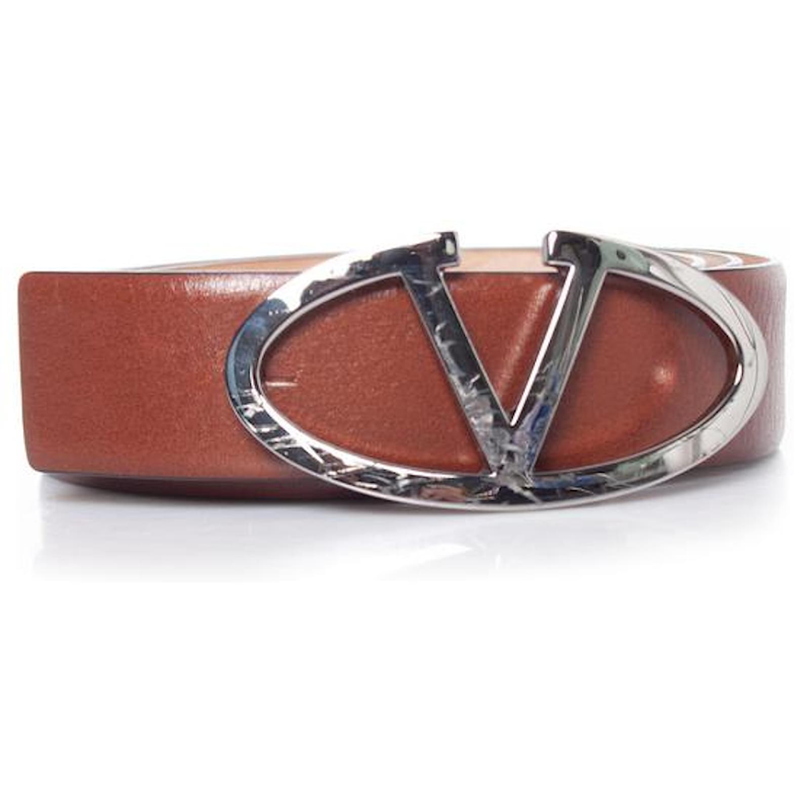 Valentino Garavani, Brown leather V buckle belt ref.1004208 - Joli Closet