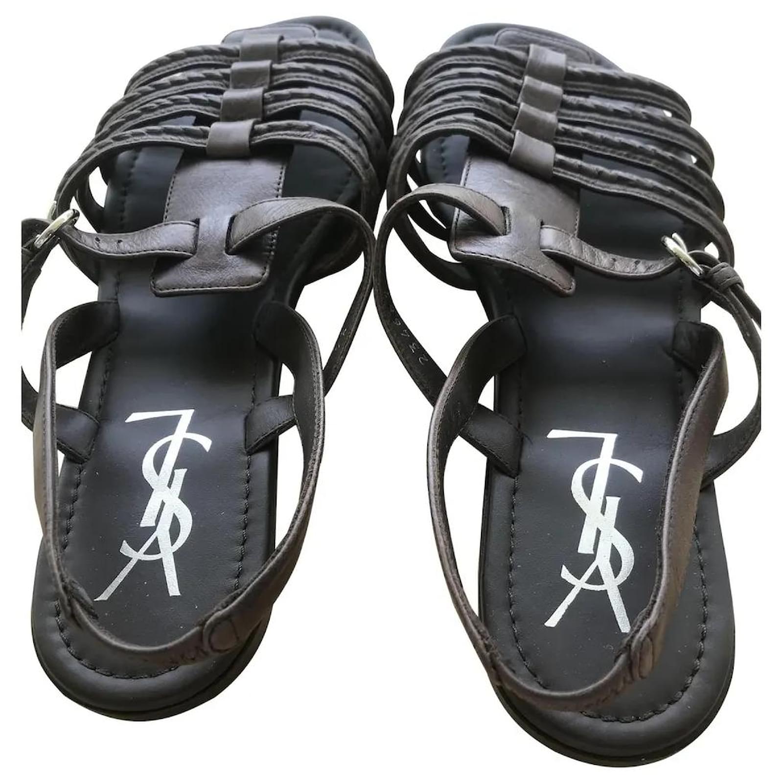 Yves Saint Laurent Sandals Dark brown Leather ref.977374 - Joli Closet