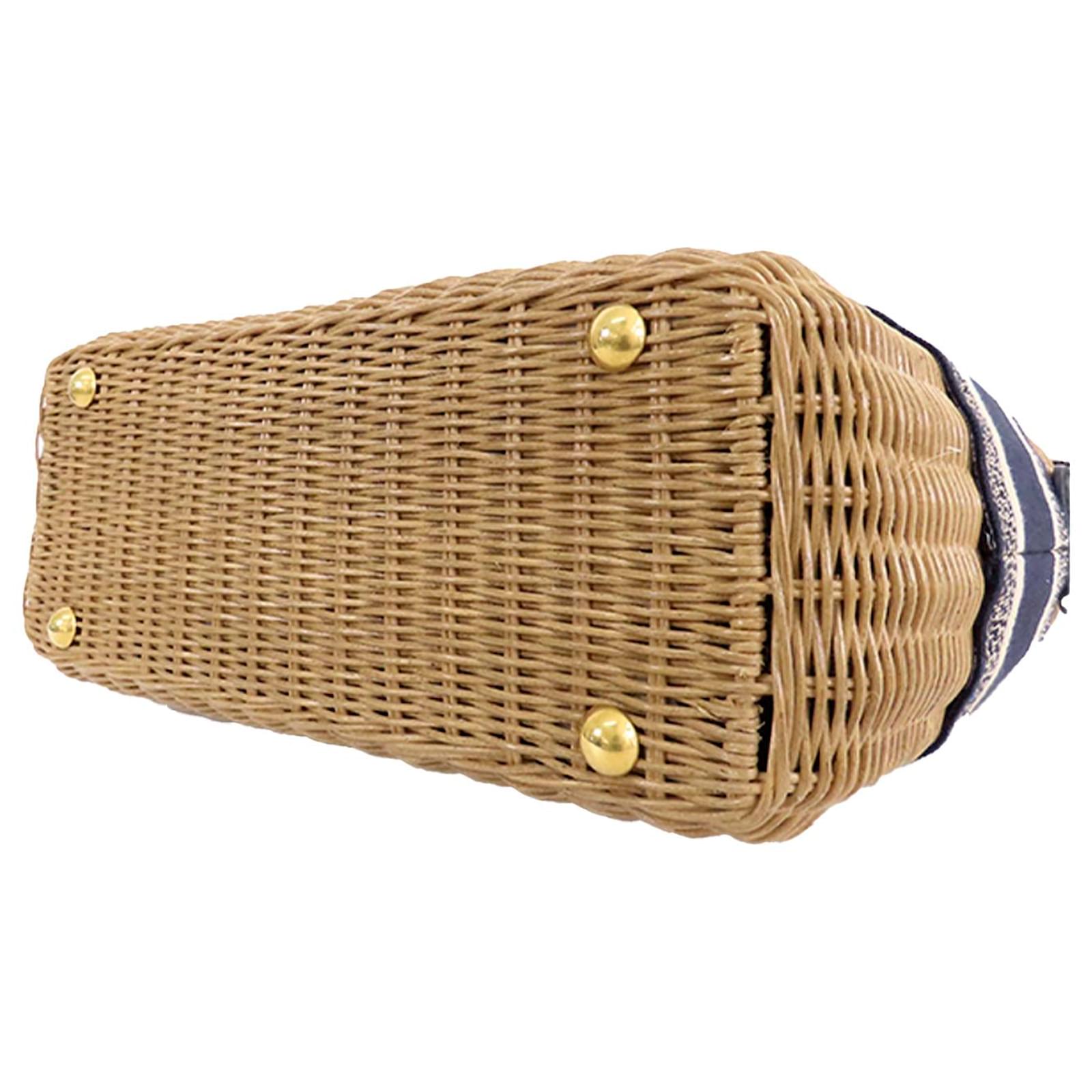 Dior Brown Oblique Wicker Basket Bag Beige ref.985023 - Joli Closet