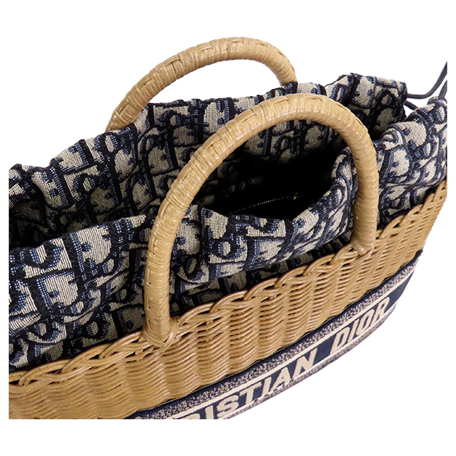 Dior Brown Oblique Wicker Basket Bag Beige ref.985023 - Joli Closet