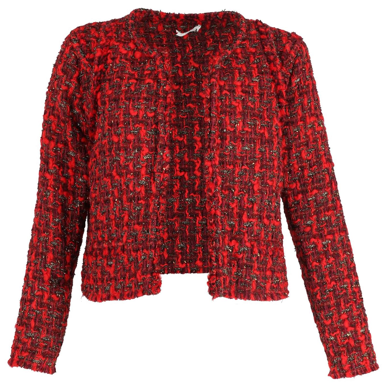 Iro Disco Jacke aus ausgefranstem Metallic-Bouclé-Tweed aus roter Wolle ...