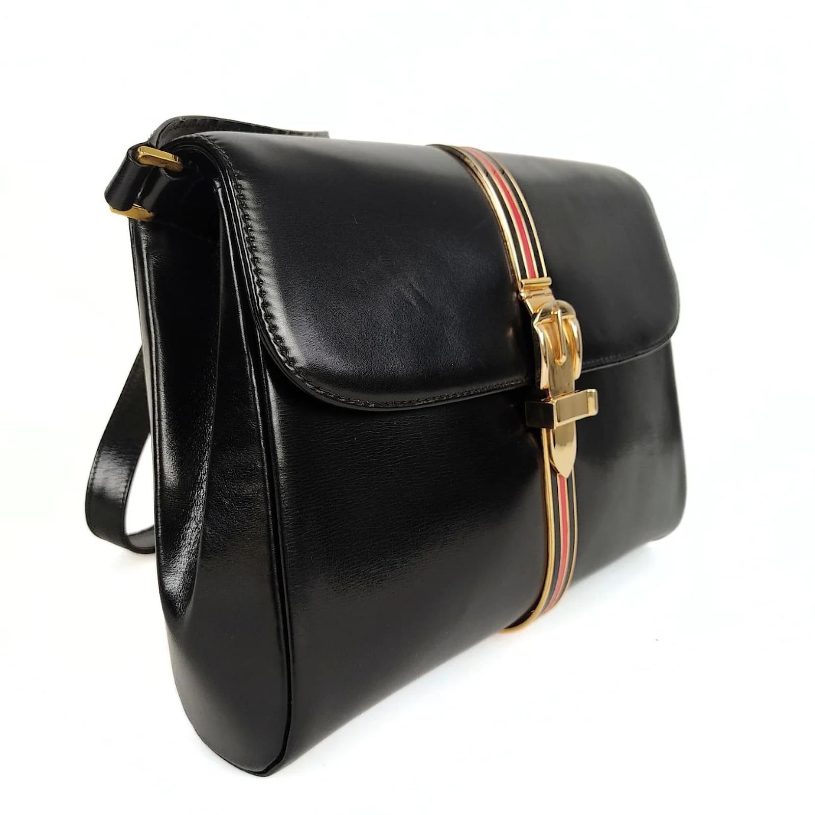 Gucci Gucci rare vintage Web bag in black leather ref.995669 - Joli Closet