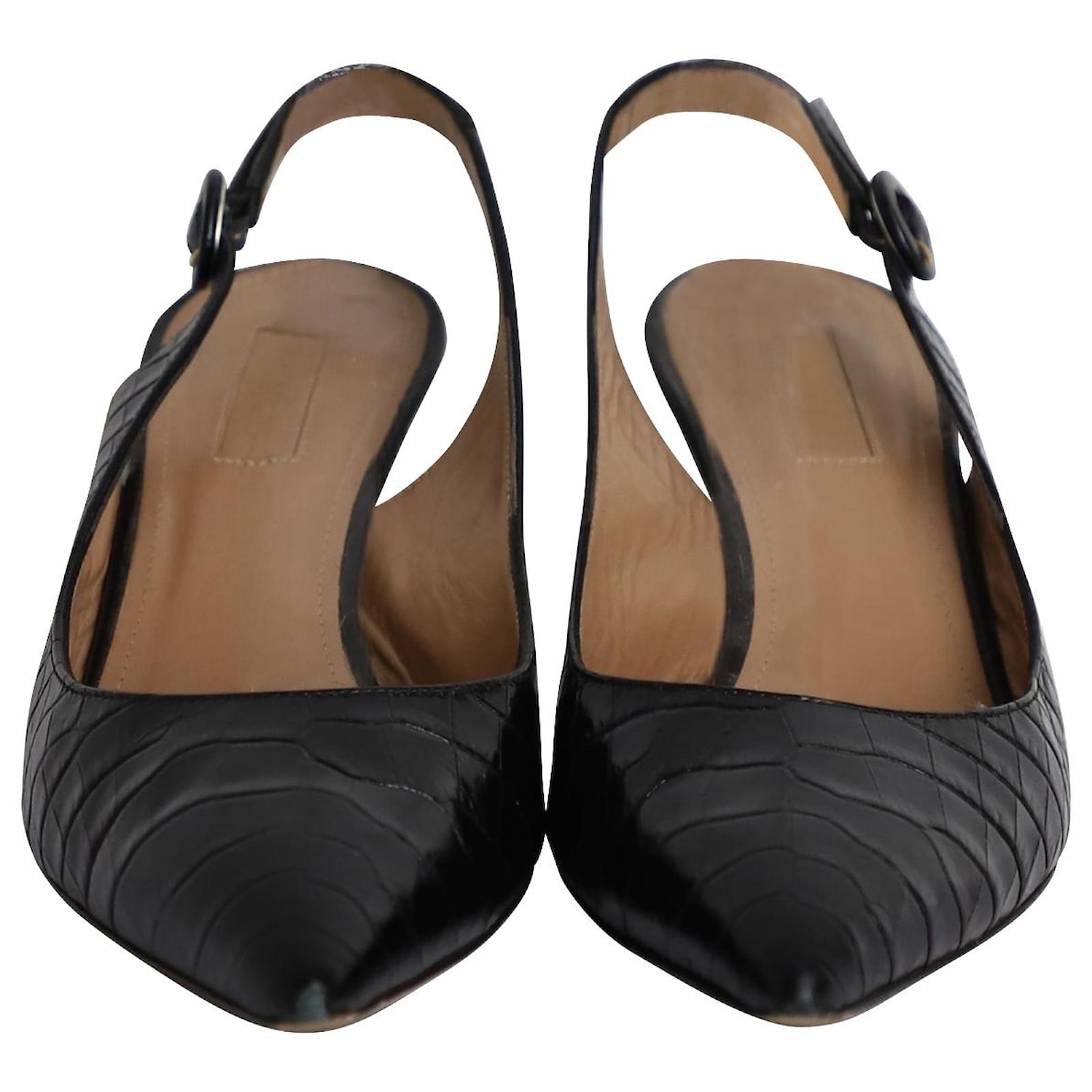Aquazzura Croc Embossed Yale Slingback Sandals in Black Leather ref ...