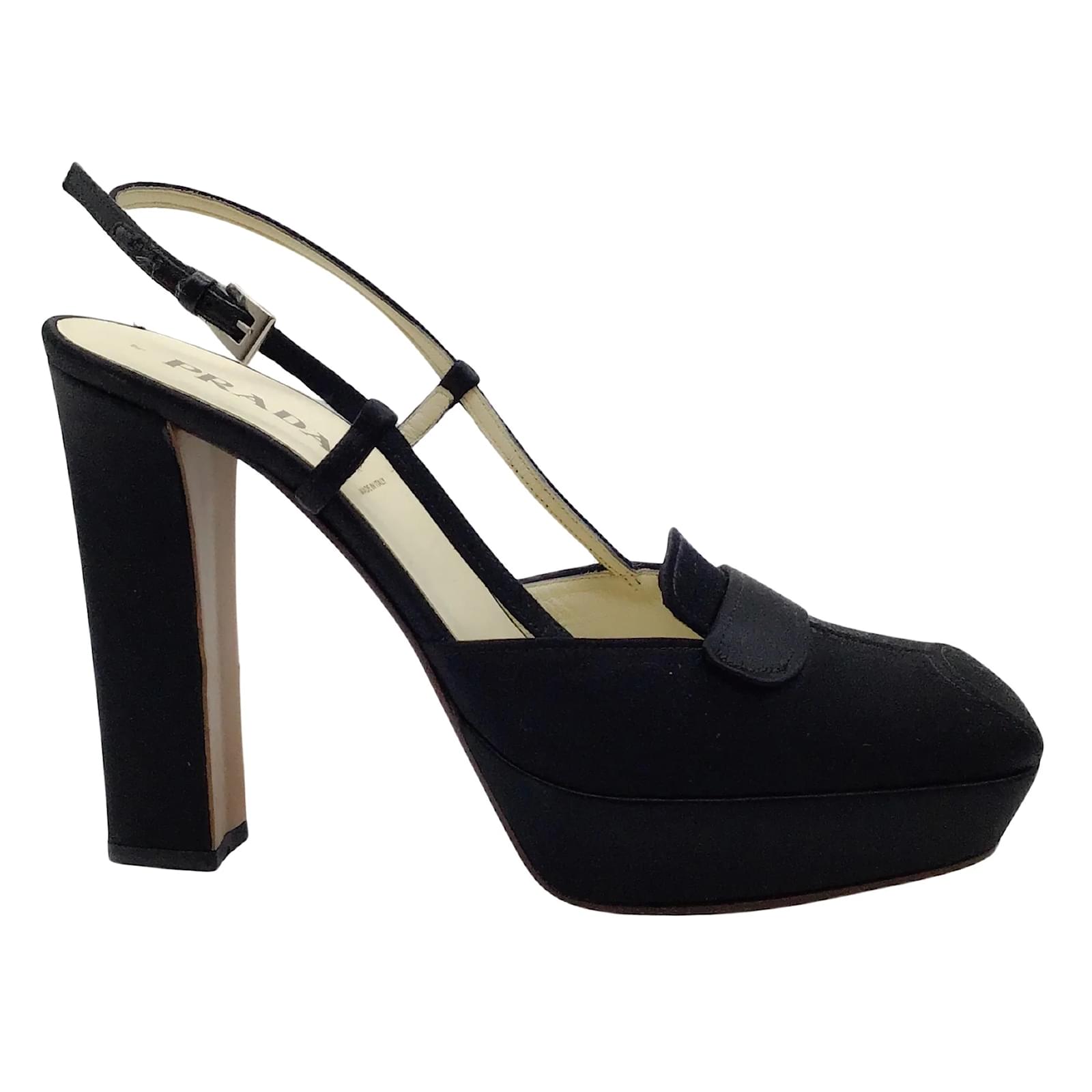 Prada Vintage Black Satin Platform Slingback Pumps Cloth ref.1009937 ...